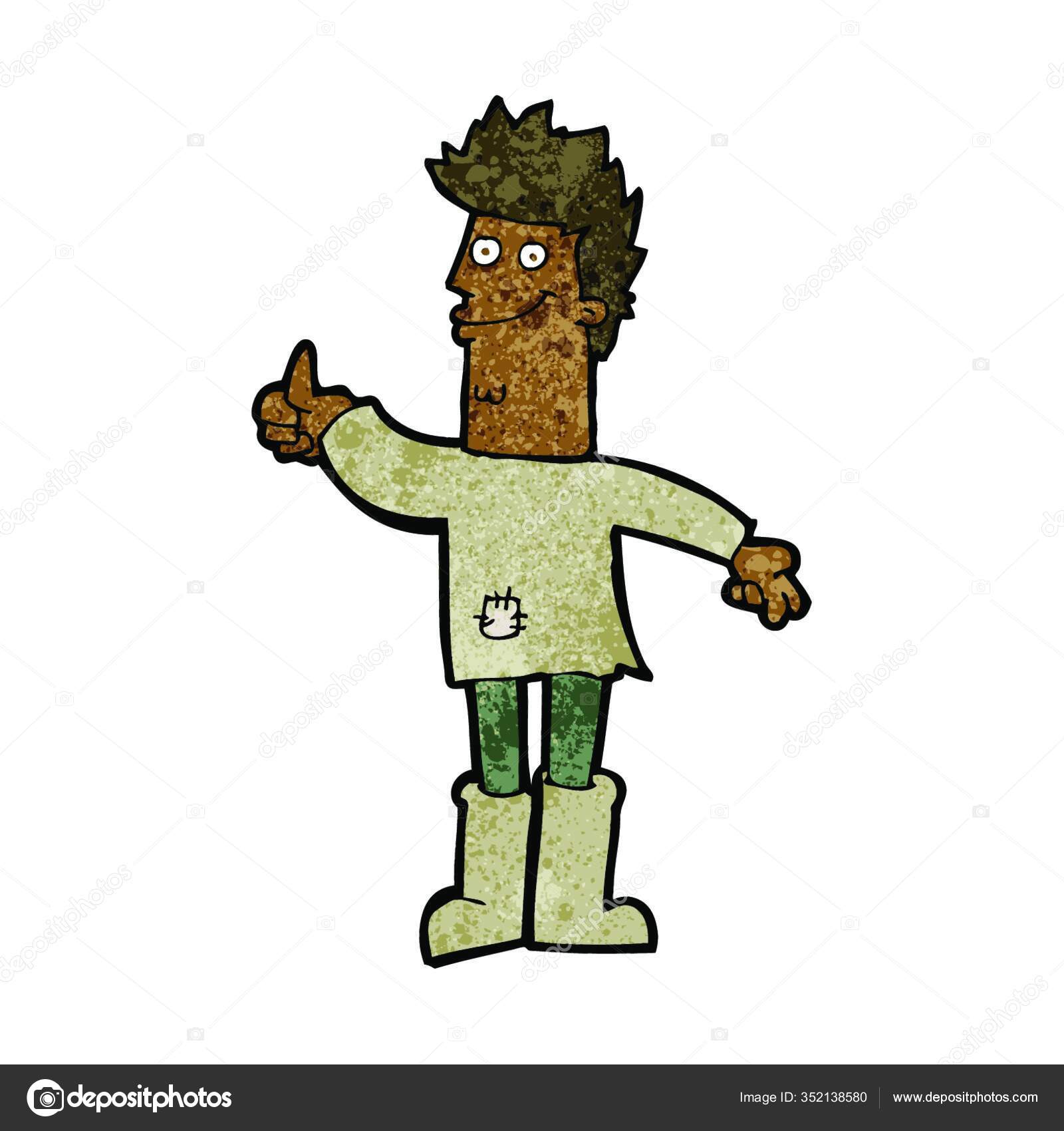 Dibujos Animados Hombre Pensamiento Positivo Harapos Vector De Stock