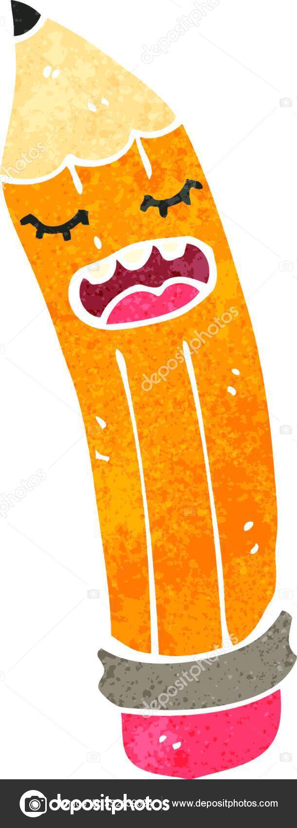 Retro Cartoon Pencil Illustration White Background Stock Vector by ...