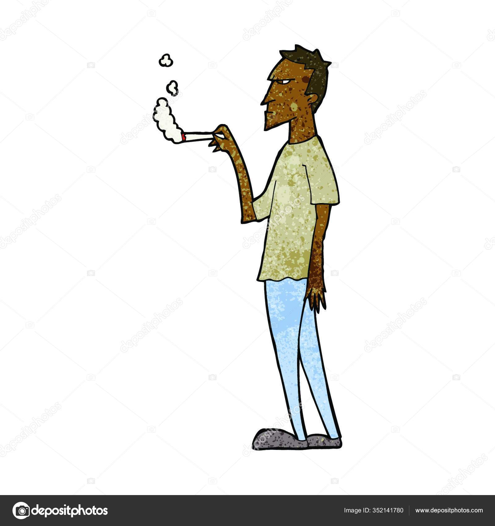 Cartoon Annoyed Smoker Illustration White Background Stock Vector Image ...