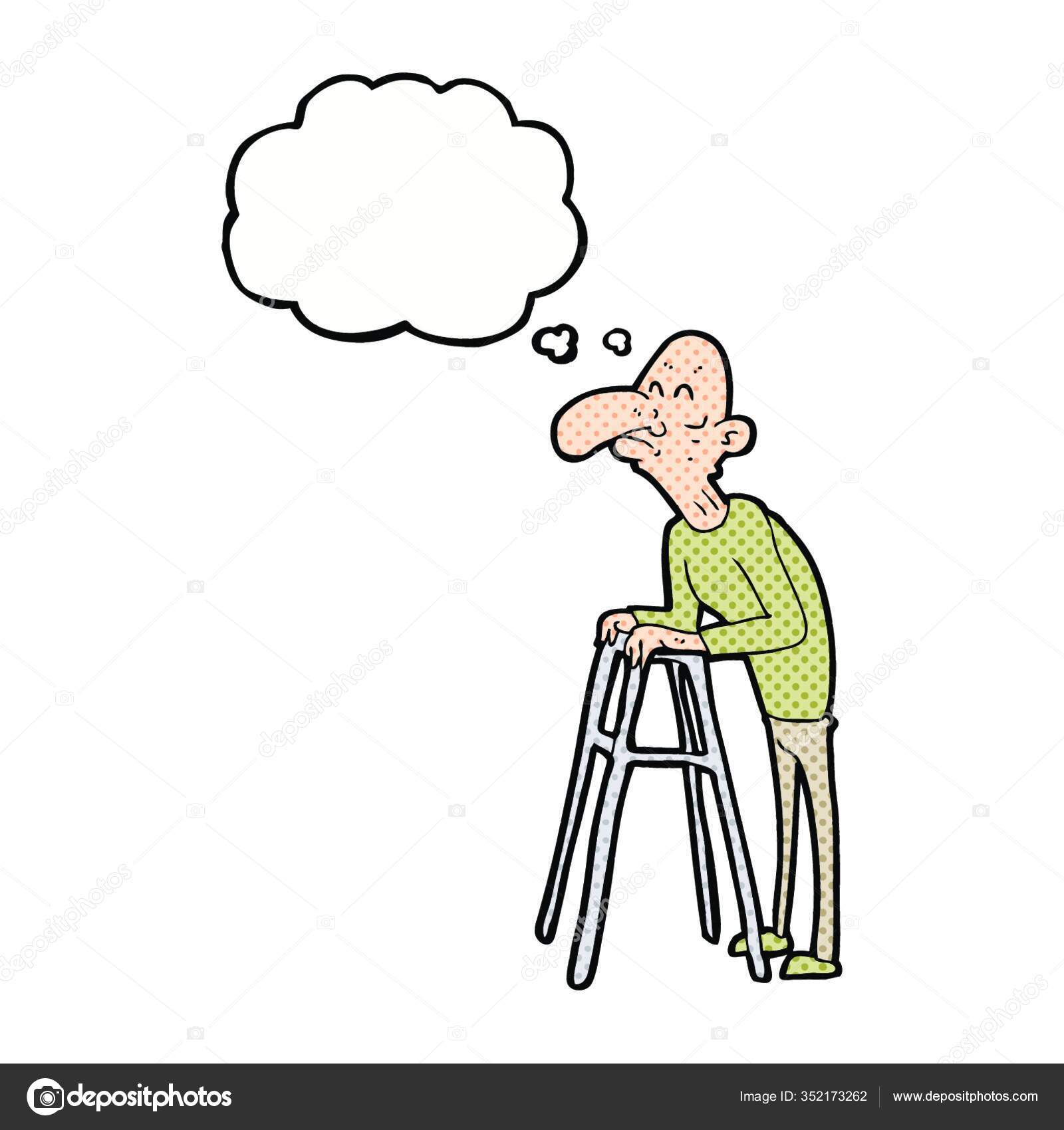 Cartoon Old Man Walking Frame Thought Bubble Stock Vector Image By