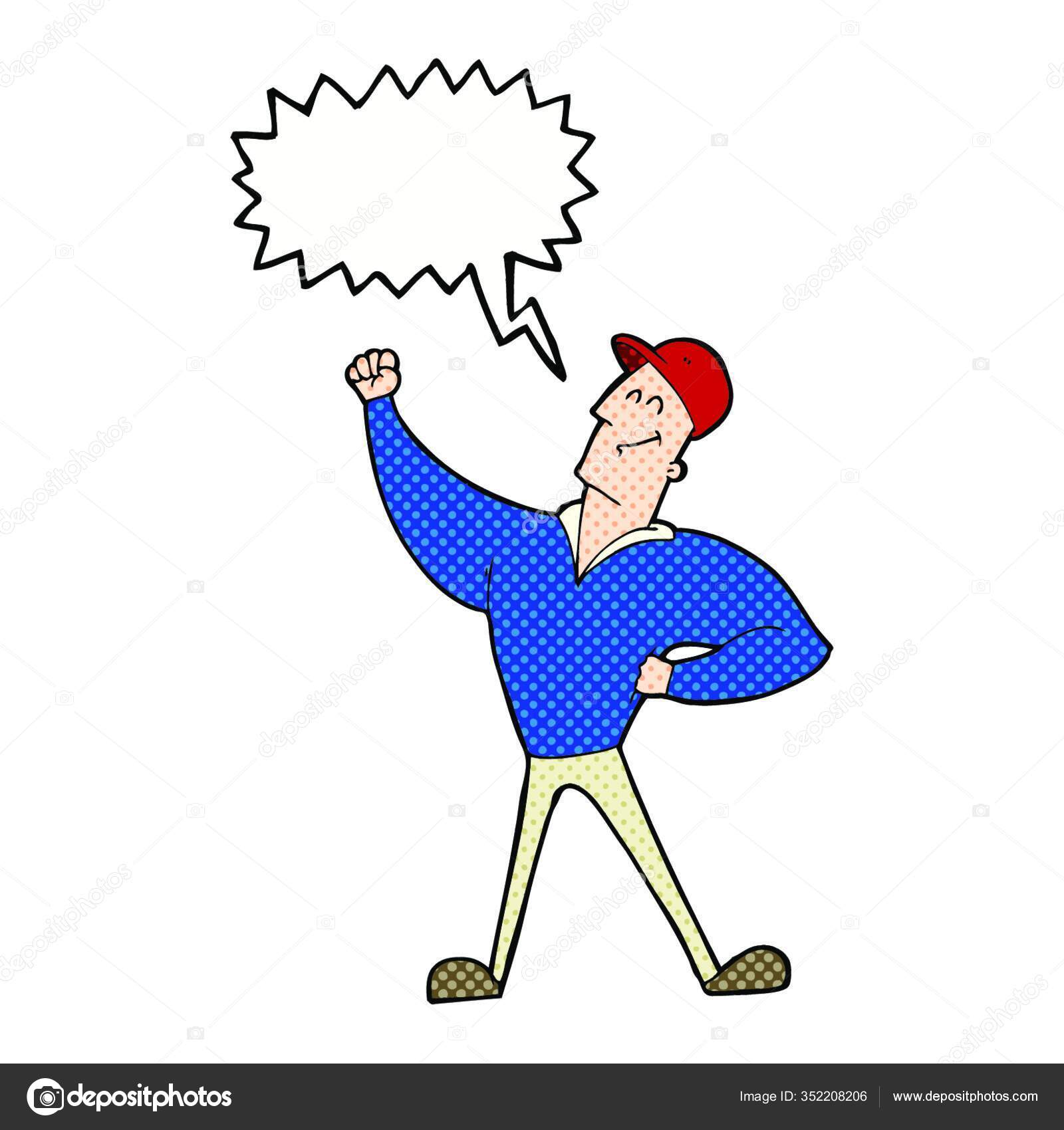 Cartoon Man Striking Heroic Pose Speech Bubble Stock Vector Image by ...