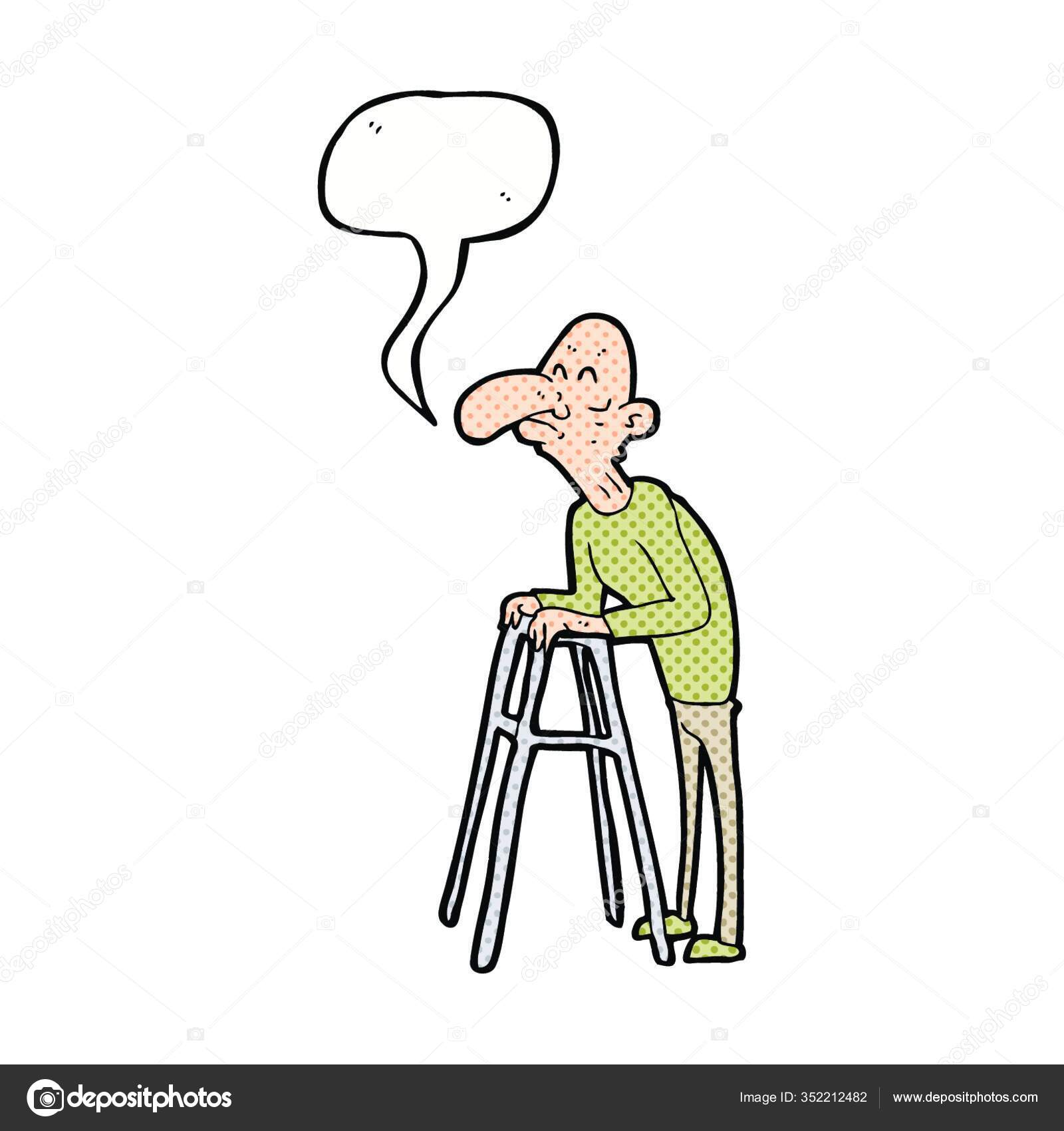 Cartoon Old Man Walking Frame Speech Bubble Stock Vector By