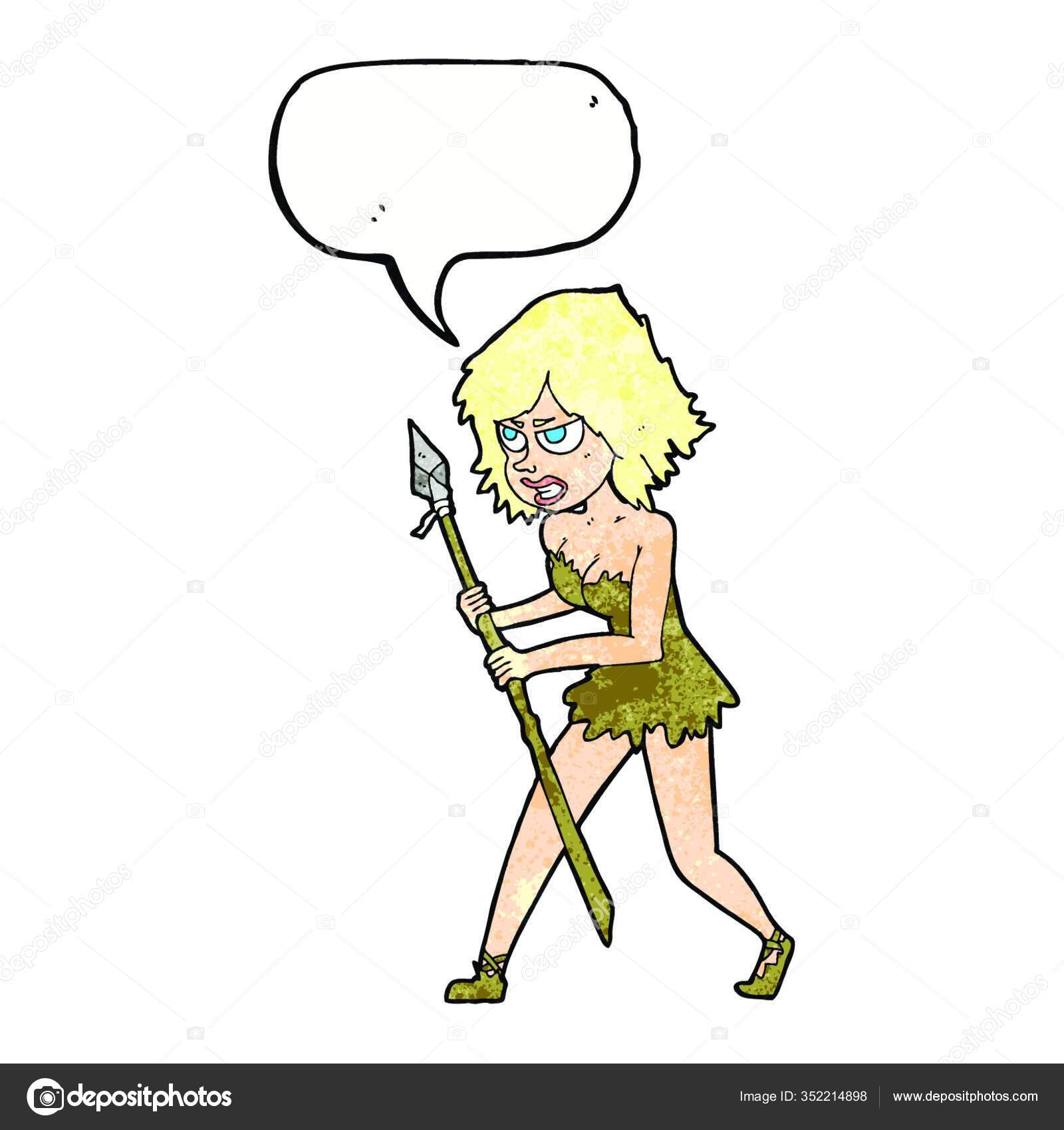 Cartoon Cave Girl Speech Bubble Stock Vector Image By