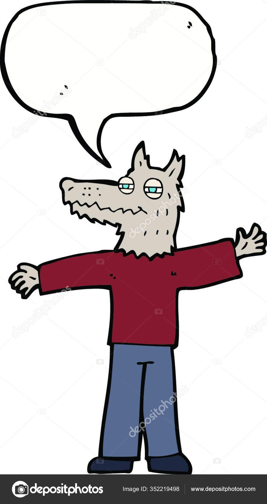 Cartoon Happy Wolf Man Speech Bubble Stock Vector by ...