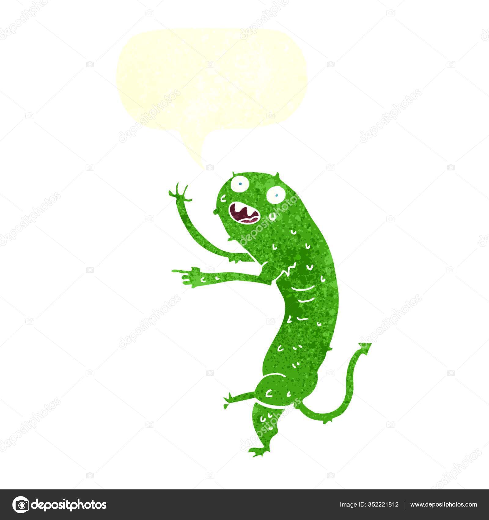 Dibujos Animados Pequeño Monstruo Burdo Con Burbuja Habla Vector de ...