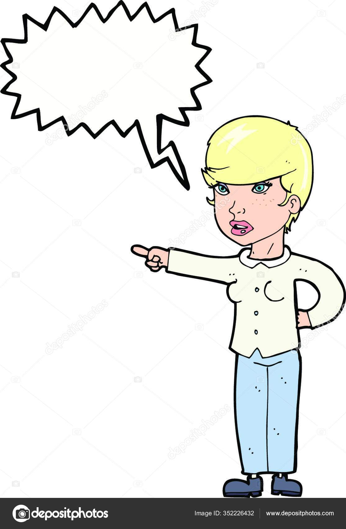 Cartoon Woman Pointing Finger Blame Speech Bubble Stock Vector Image By
