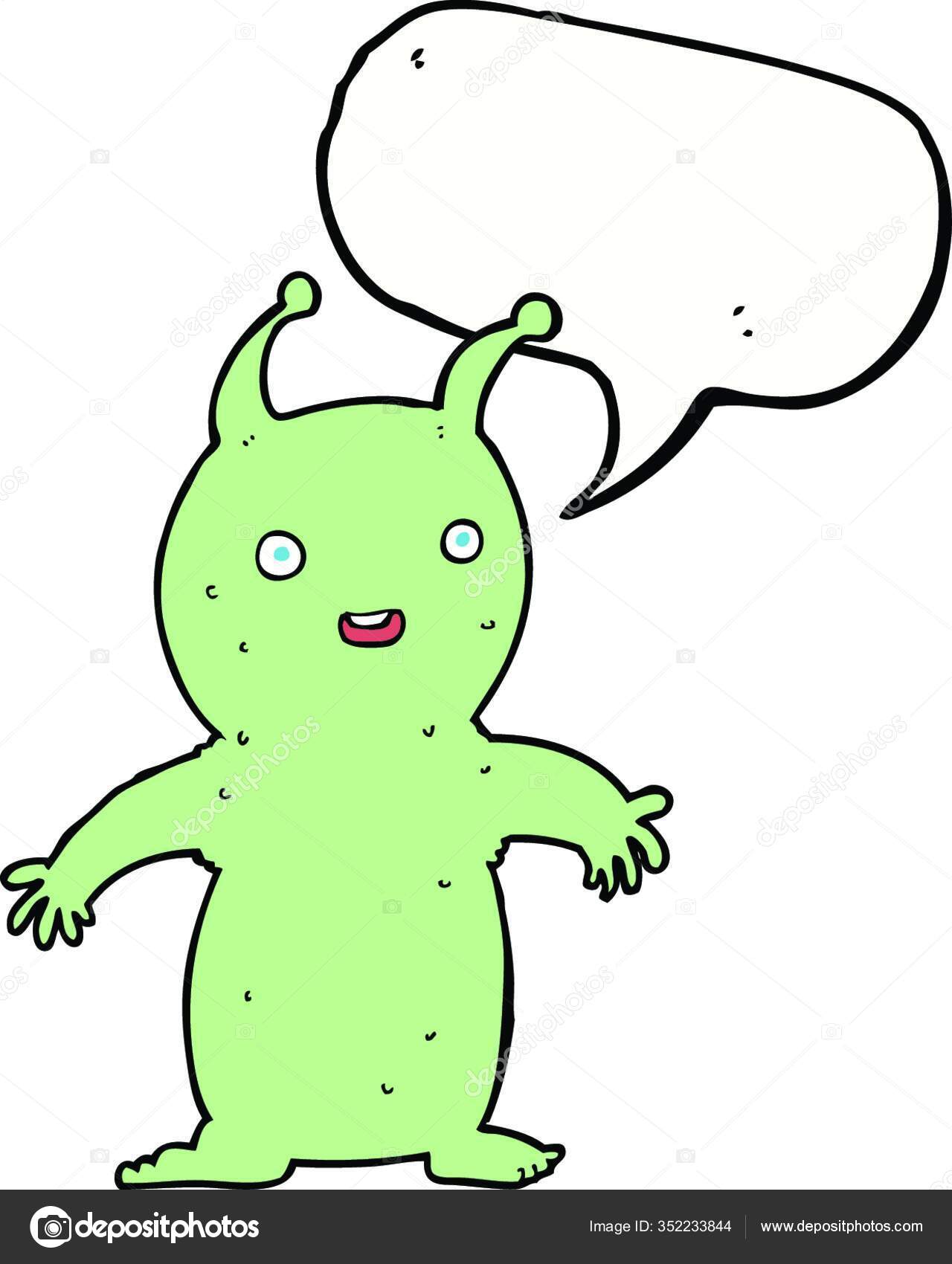 Cartoon Happy Little Alien Speech Bubble Stock Vector by ...