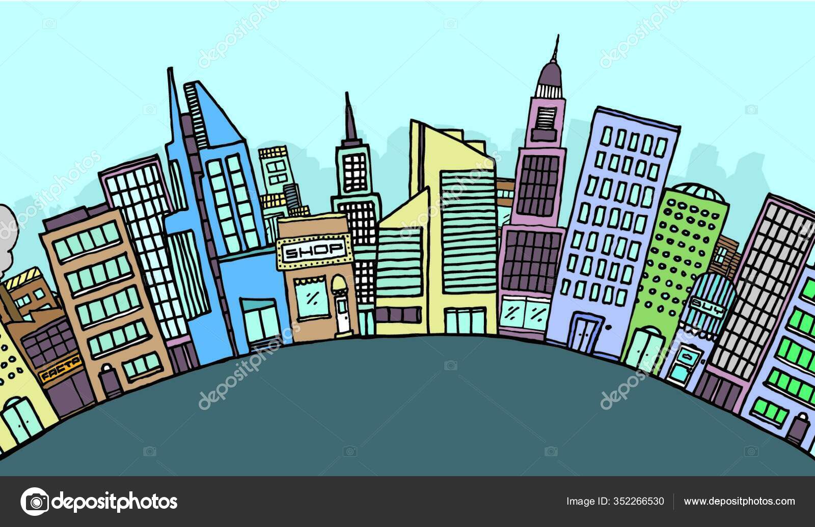 Huge Cartoon City Skyline Stock Vector by ©PantherMediaSeller 352266530