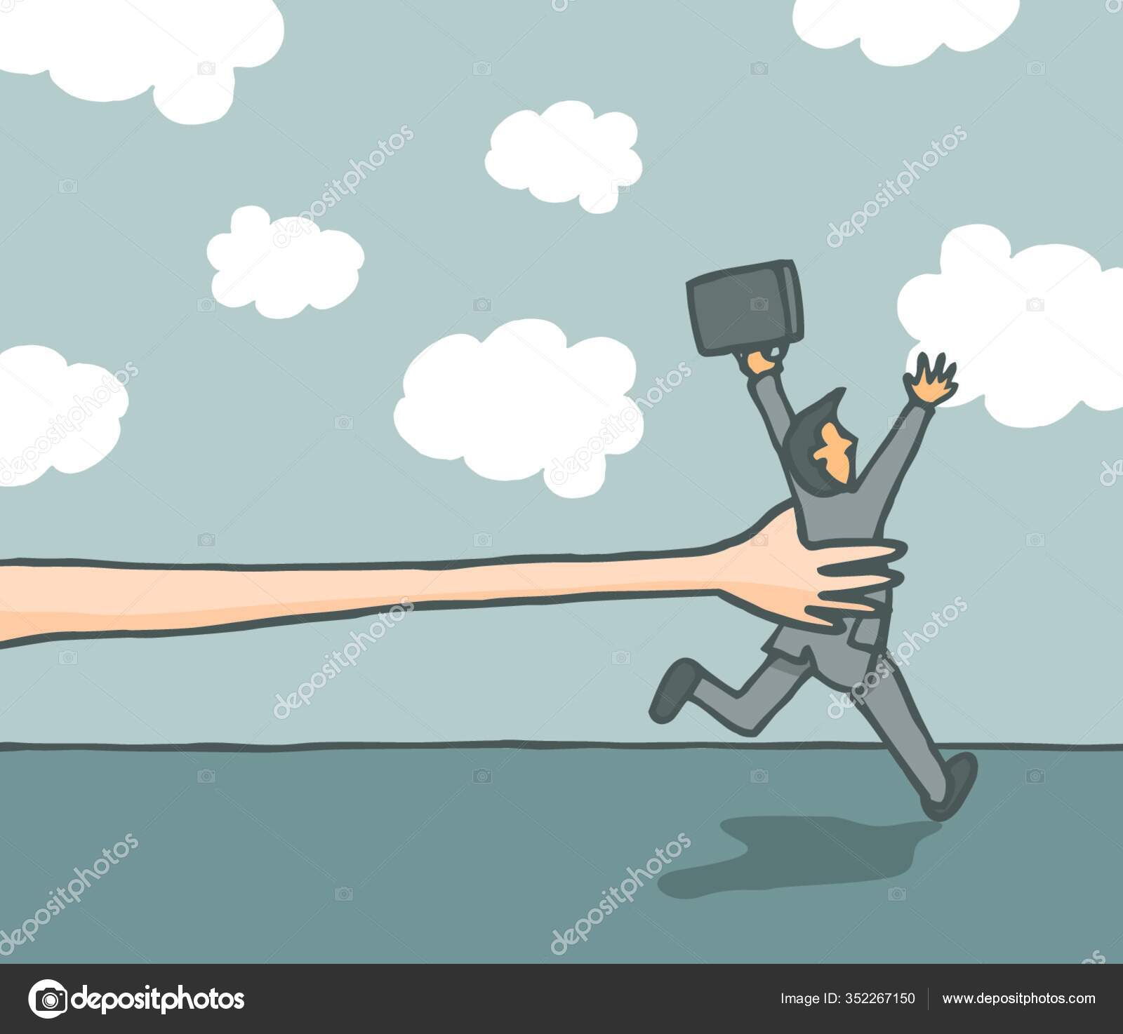 Cartoon Illustration Long Arm Reaching Running Businessman — Stock ...