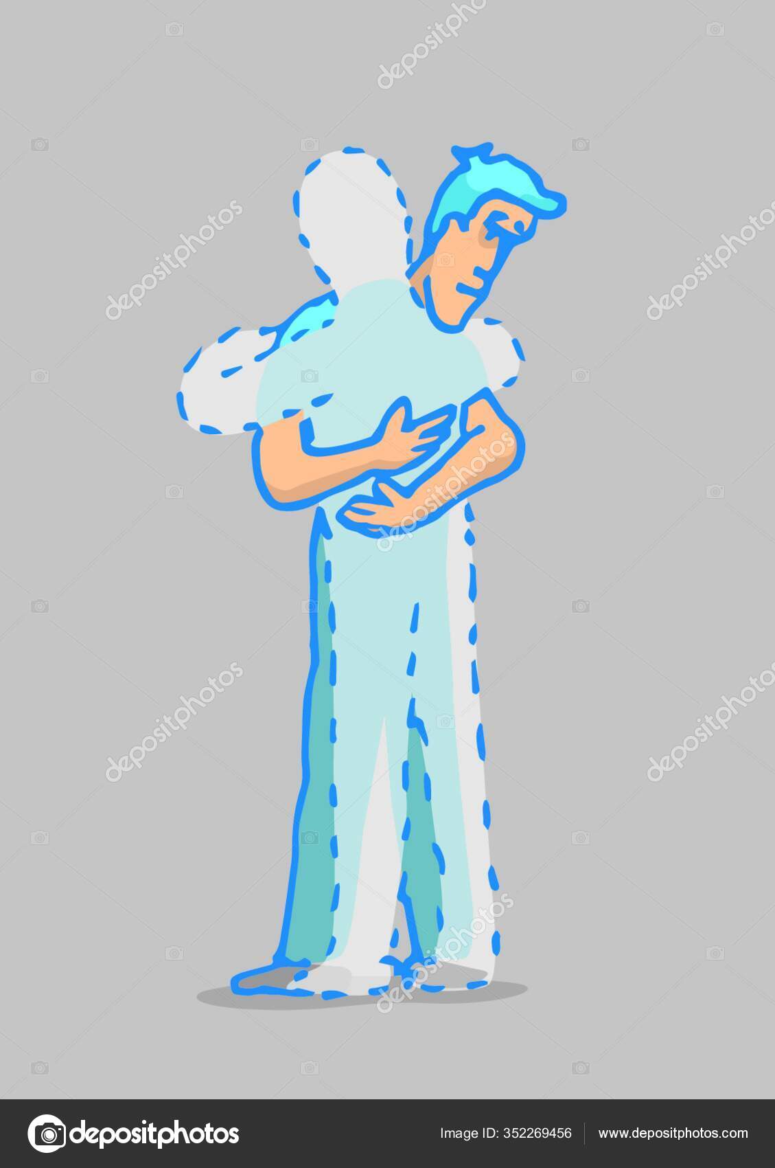 Cartoon Illustration Man Hugging Missing Person Ghost Stock Vector ...