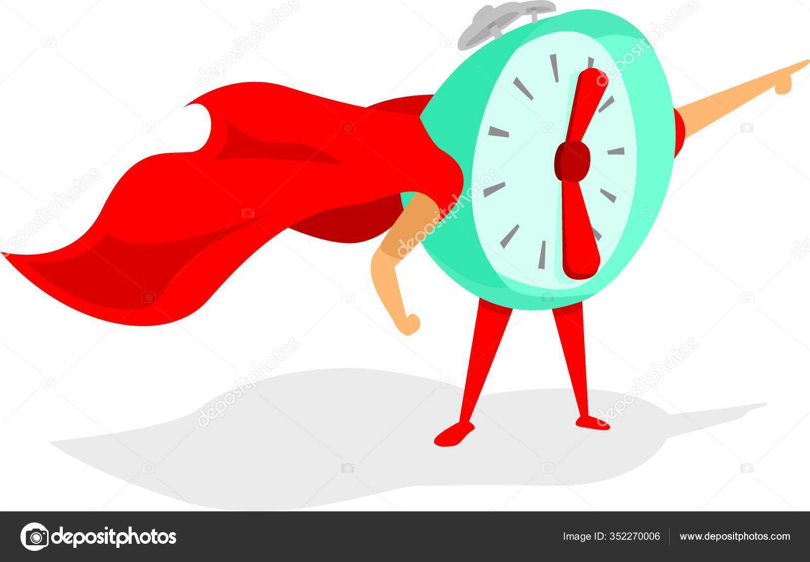 Cartoon Illustration Time Super Hero Alarm Clock Cape Stock Vector ...