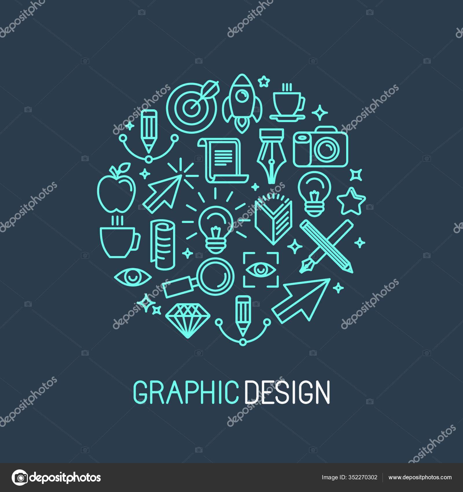 Vector Linear Graphic Design Concept Made Icons Signs Stock Vector by ...