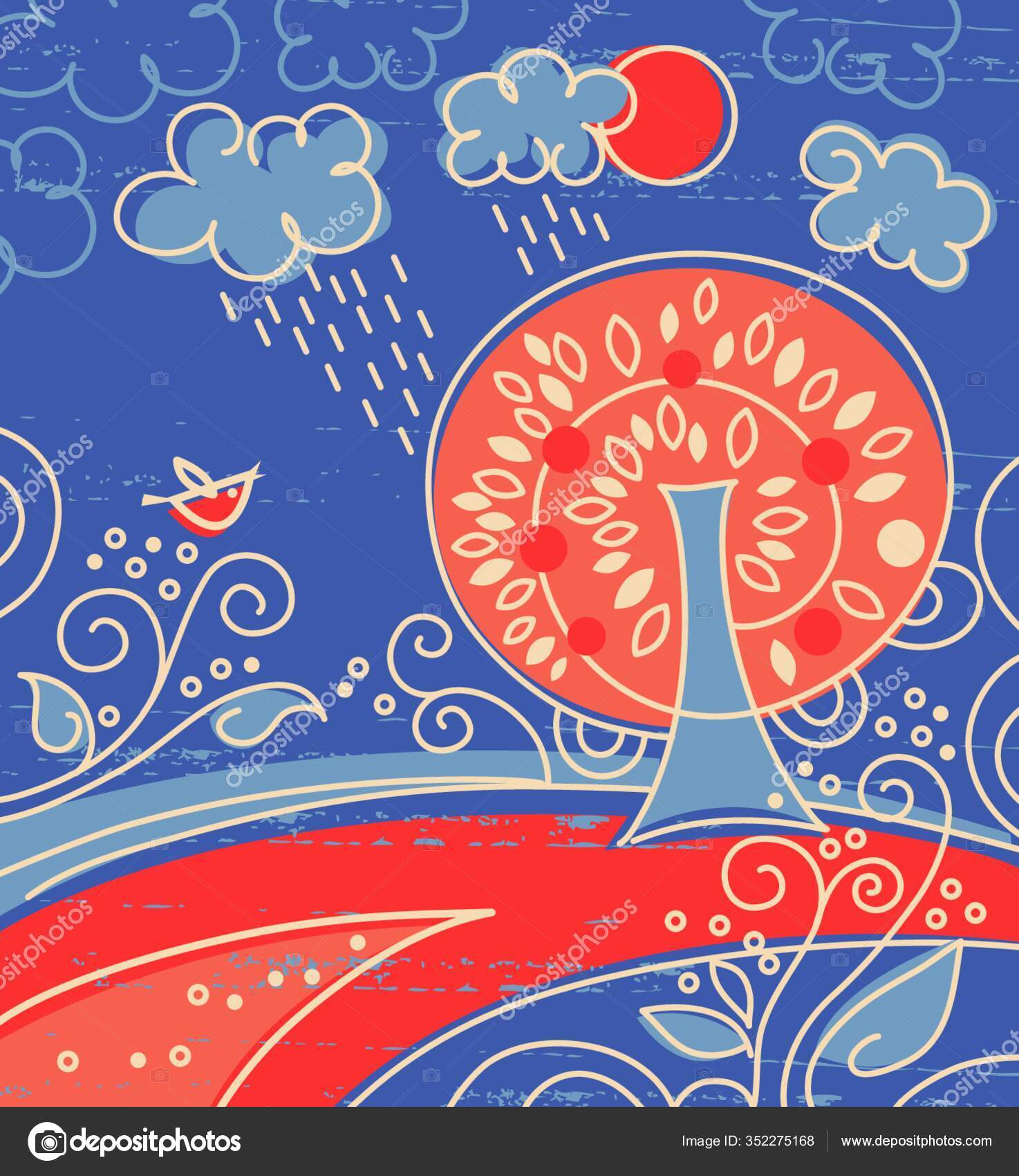 Cartoon Background Scene Tree Flowers Stock Vector Image by ...