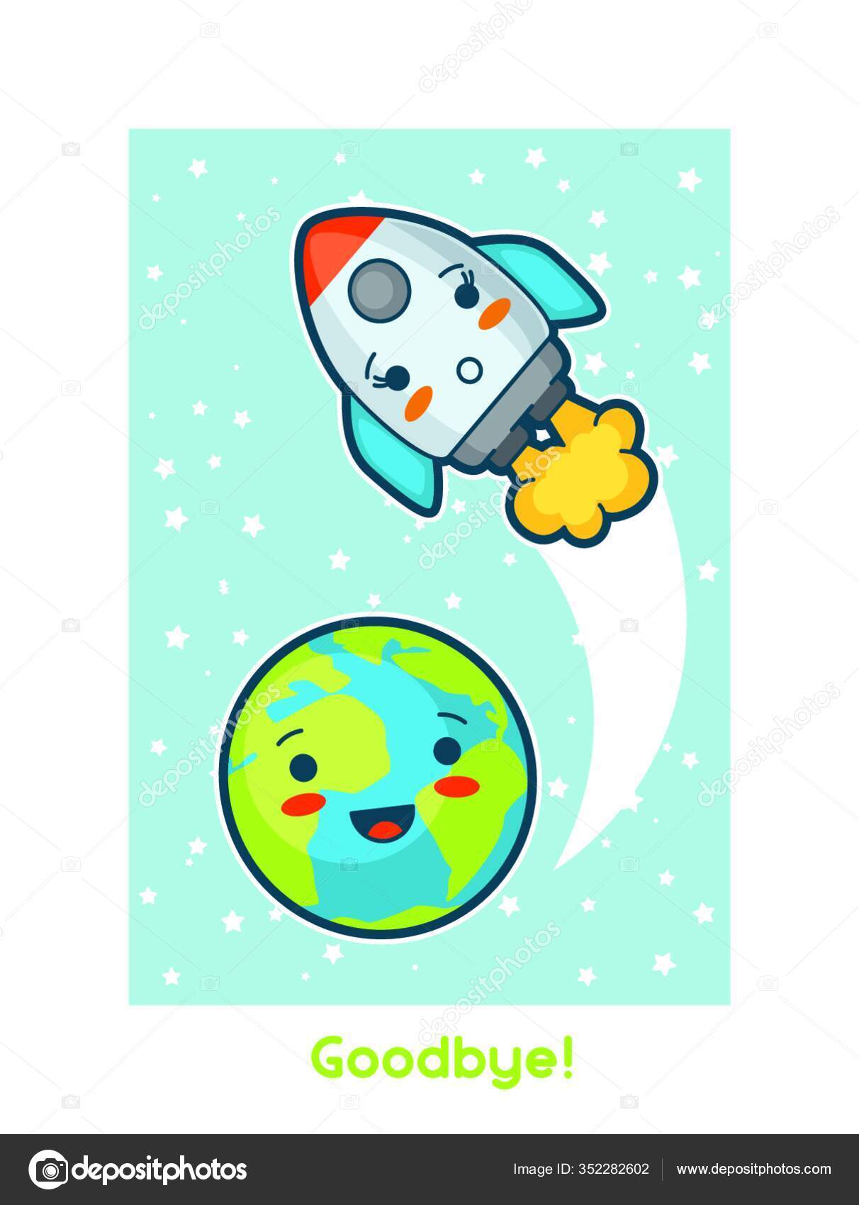 Adiós Tarjeta Divertida Espacial Kawaii Doodles Con Hermosa Expresión ...