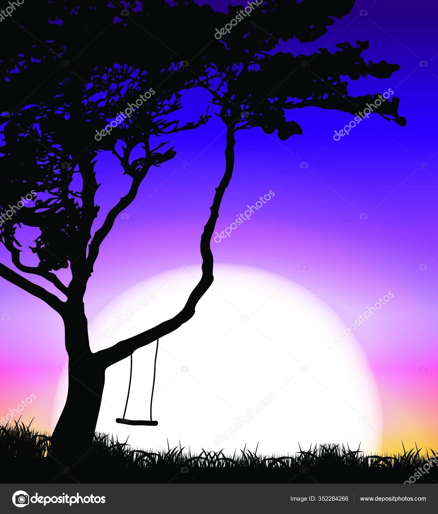 Silhouette Tree Sunset Background Vector Illustration Eps10 Stock ...