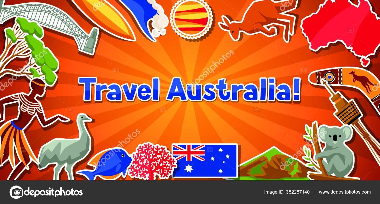 Australia Banner Design Australian Traditional Sticker Symbols Objects ...