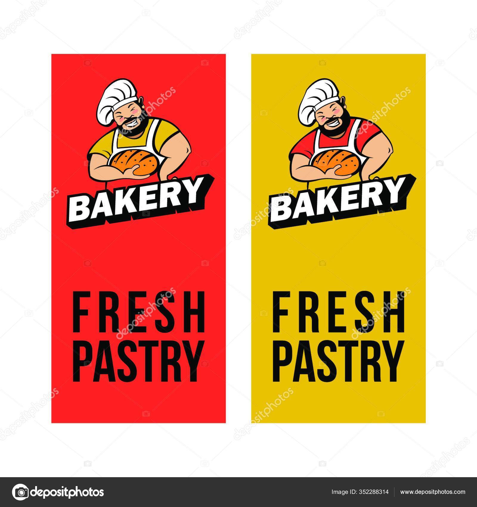 Cute Baker Beard Holds Freshly Baked Bread Bakery Vector Logo Stock ...