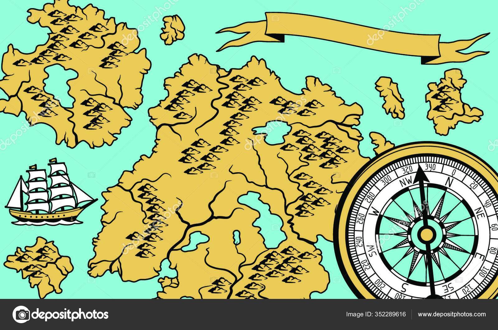 Banner Old Nautical Map Banner Old Nautical Map Islands Ships Stock ...