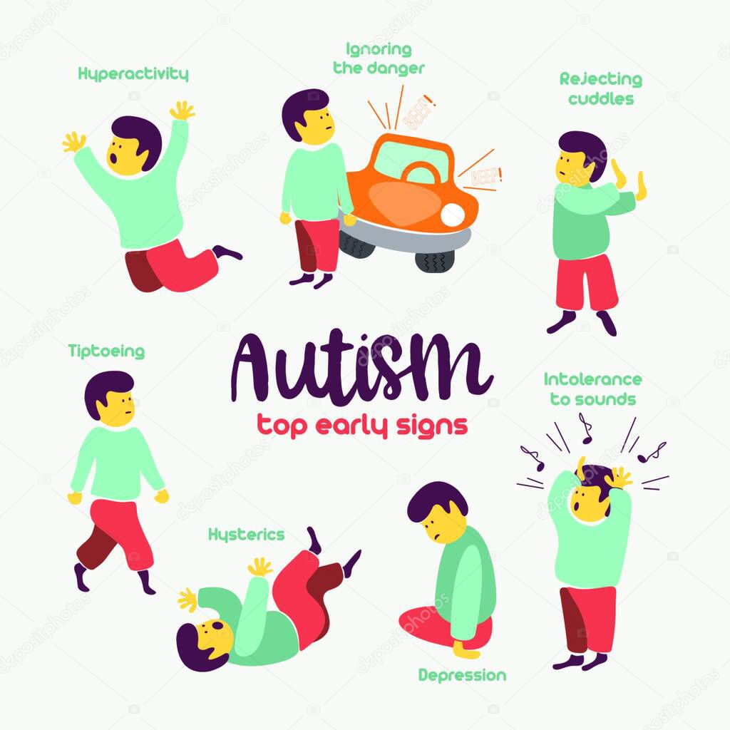 Autismo. Síndrome de autismo precoz en niños. Ilustración vectorial ...