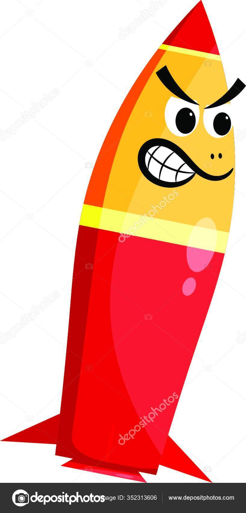 Cartoon Red Rocket Battle Evil Facial Expression Isolated White ...