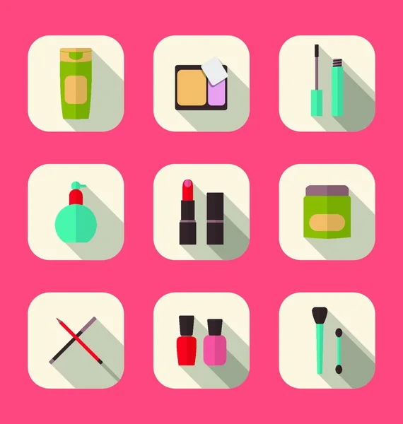 Illustration set beauty and makeup icons with long shadow, modern flat ...
