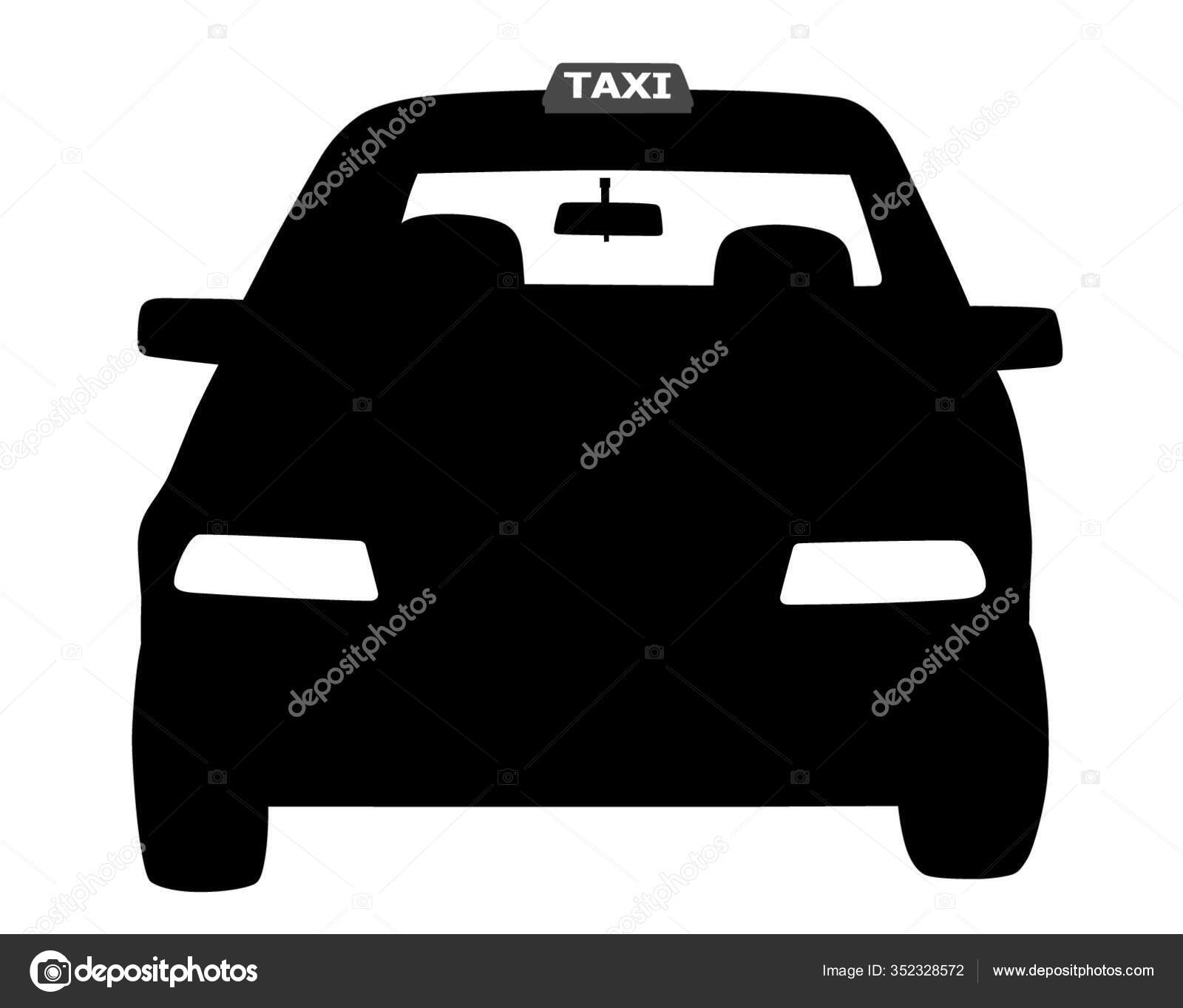 Illustration Silhouette Parked Taxi Car Front View Isolated White ...