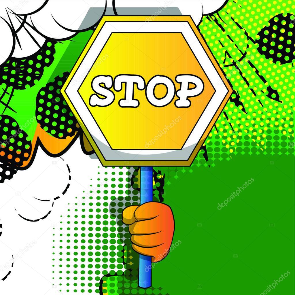 Vettoriale stockMano Dei Cartoni Animati Vettoriali Con Segnale Stop ...
