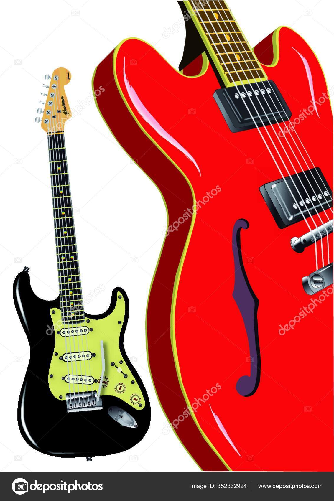 Pair Classic Rock Roll Guitars Isolated White Stock Vector by ...