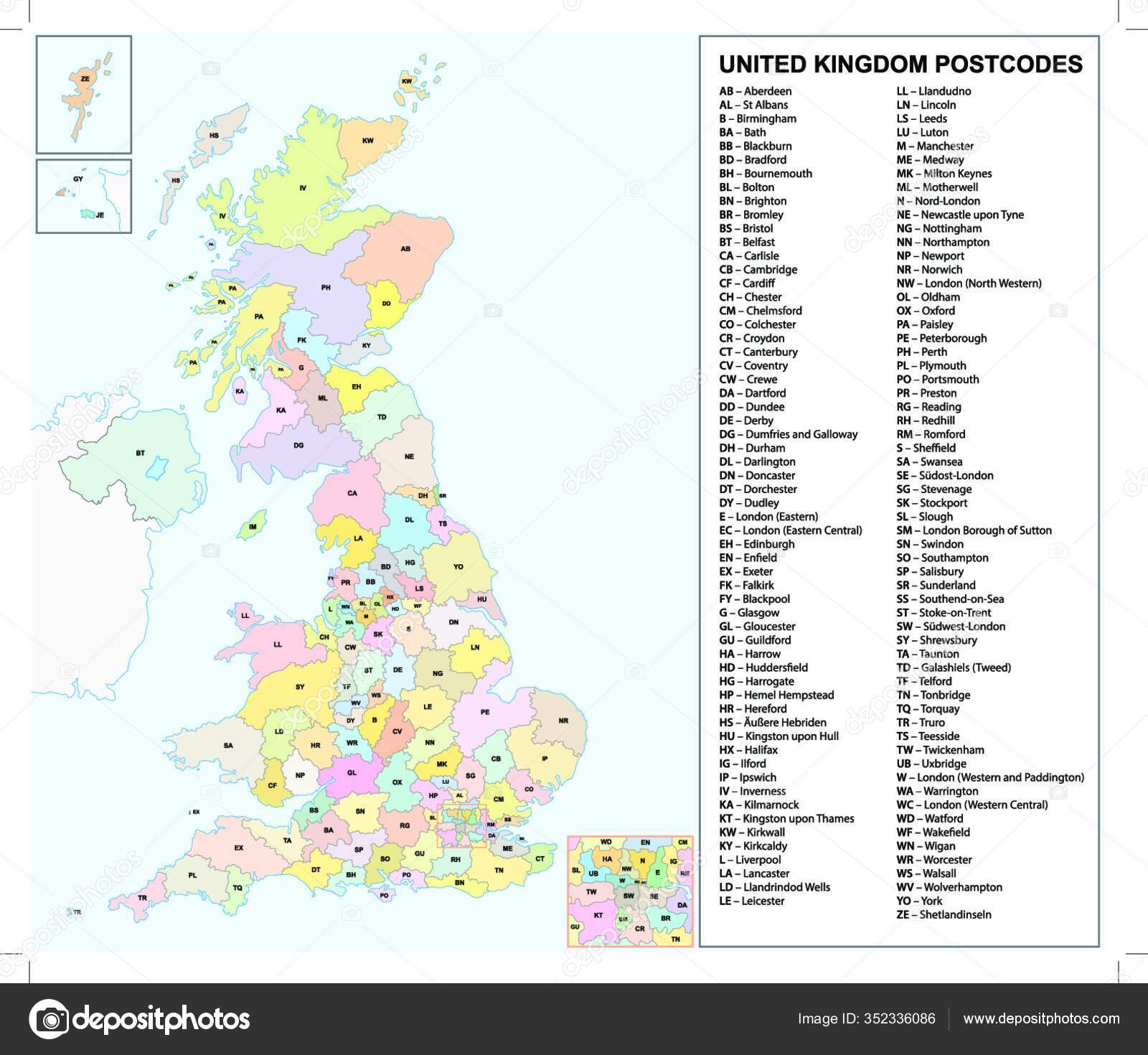 Image vectorielle Royaume Uni Codes Postaux Codes Postaux Carte ...