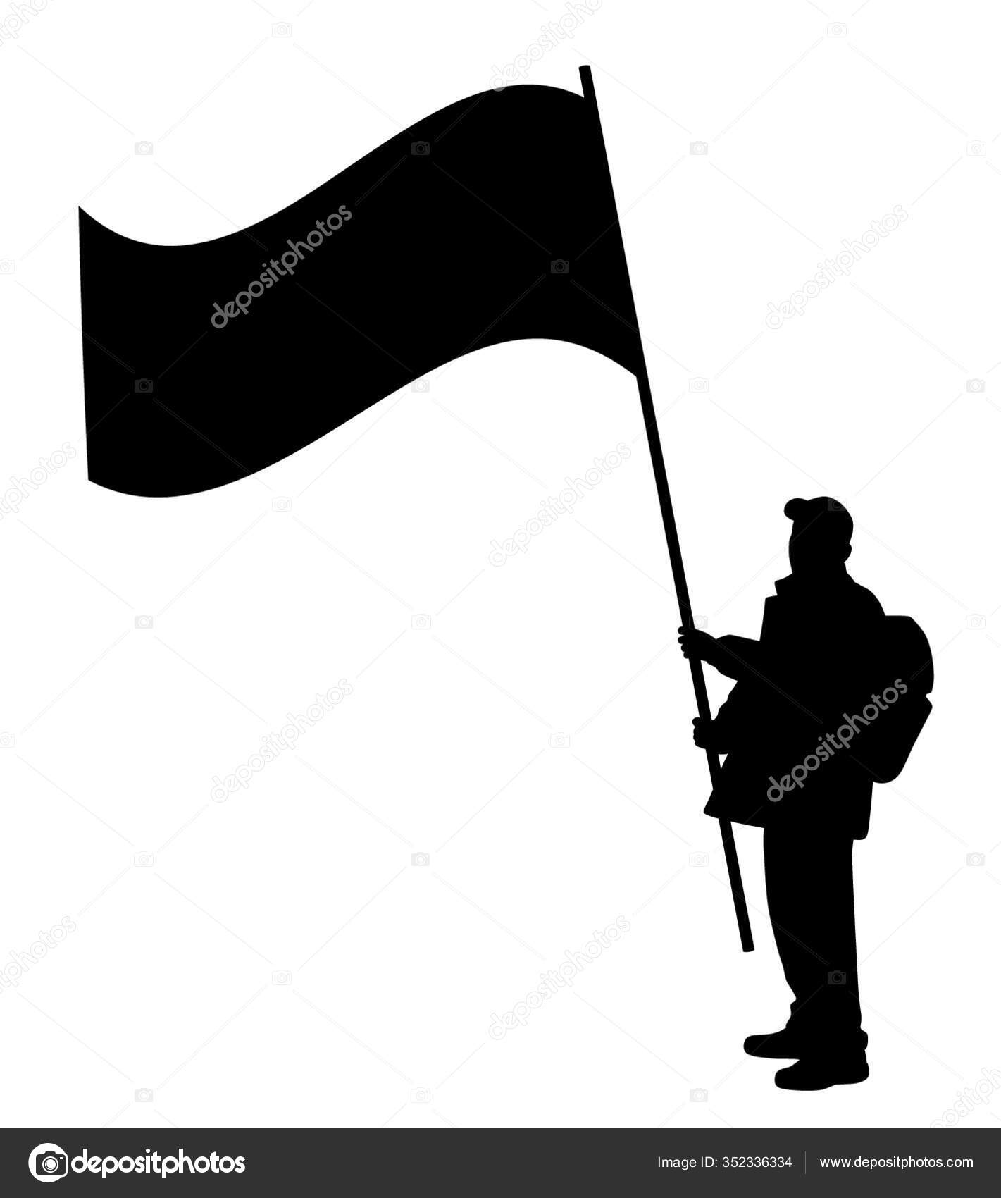 Illustration Silhouette Man Holding Large Flag Isolated White ...