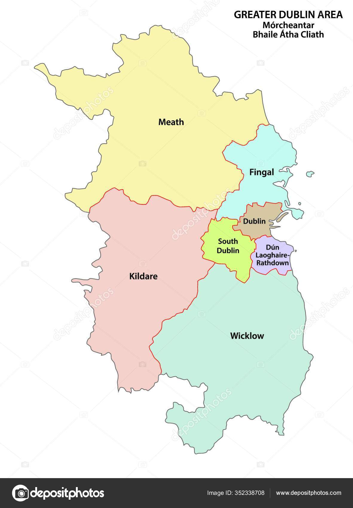 Greater Dublin Area Administrative Political Vector Map Stock Vector by ...