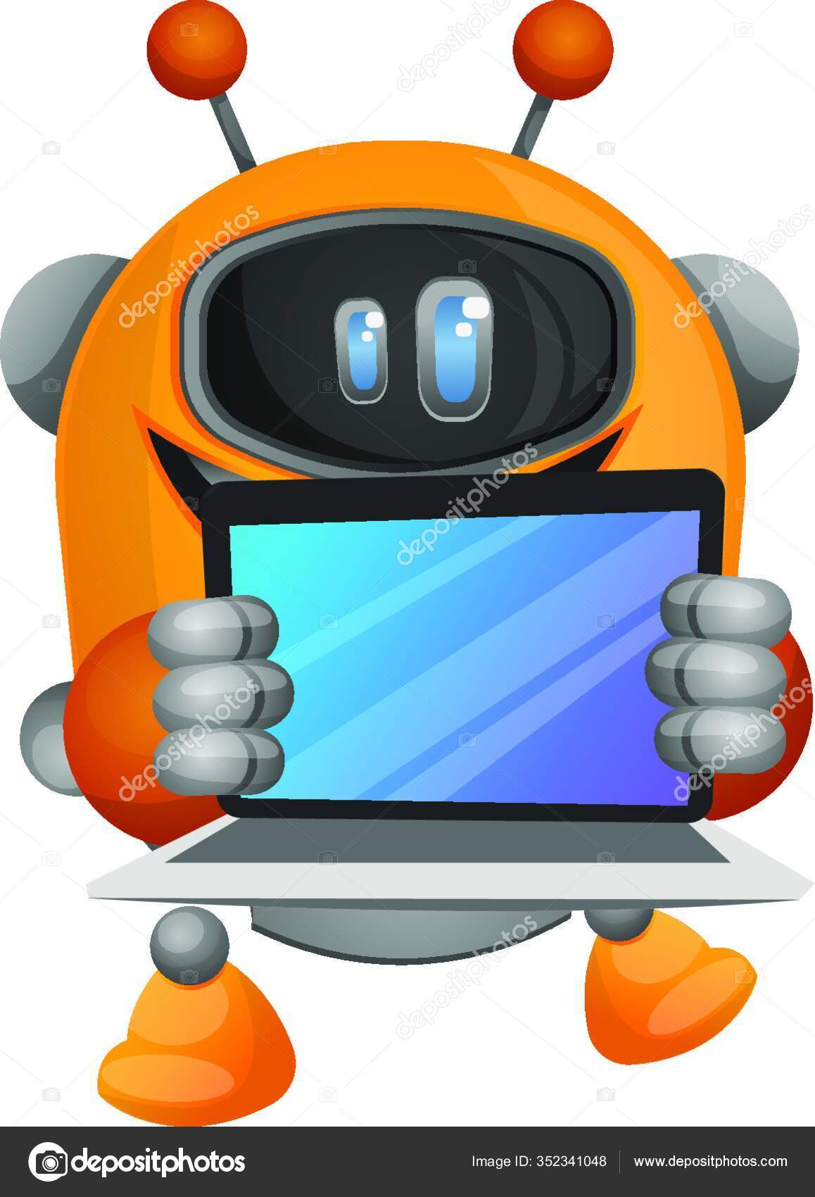 Cartoon Robot Holding Notebook Illustration Vector White Background ...