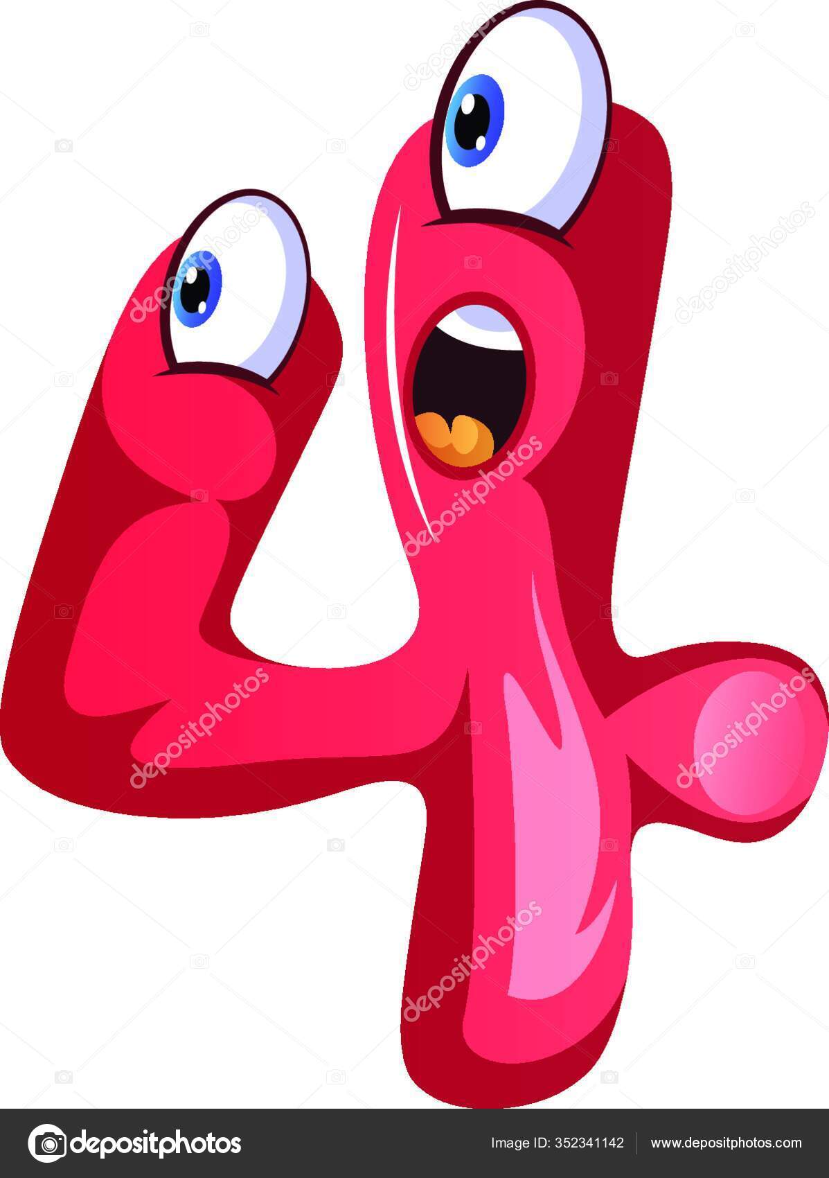 Pink Monster Number Four Shape Illustration Vector White Background ...