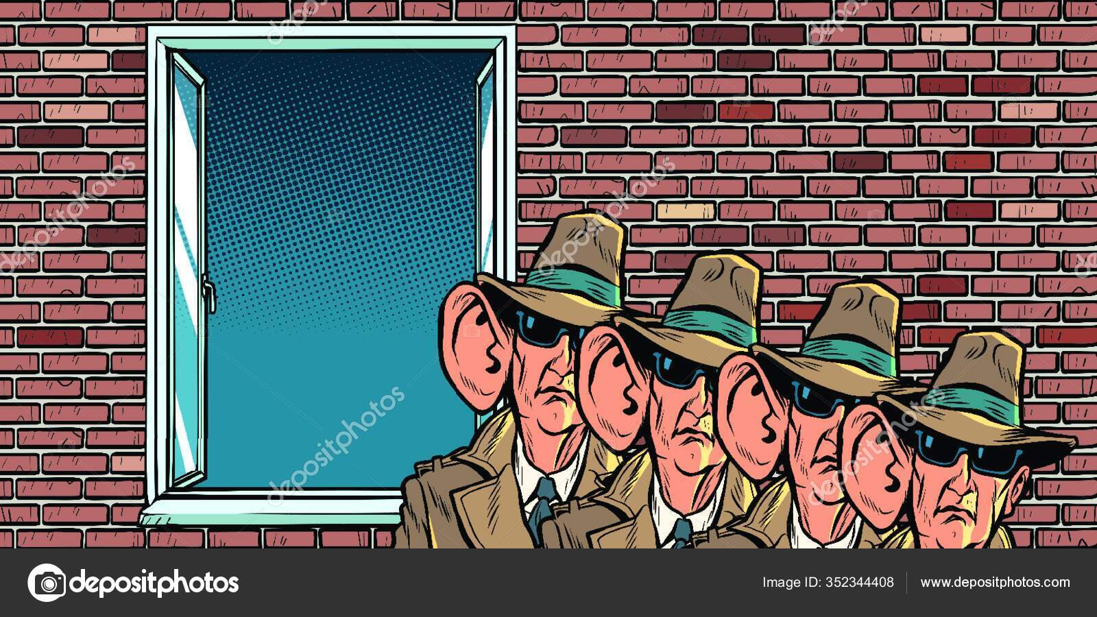 Spy Secret Service State Eavesdropping Residents Comic Cartoon Pop Art ...