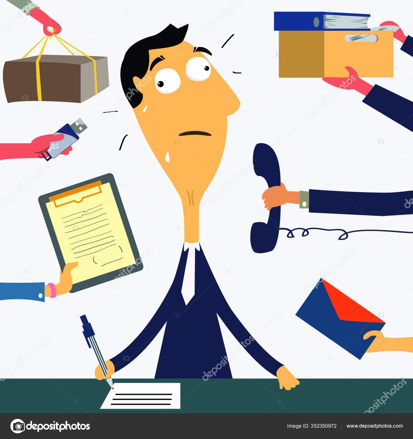 Empresário Muito Ocupado Com Muito Trabalho Ilustração Vetorial Vetor ...