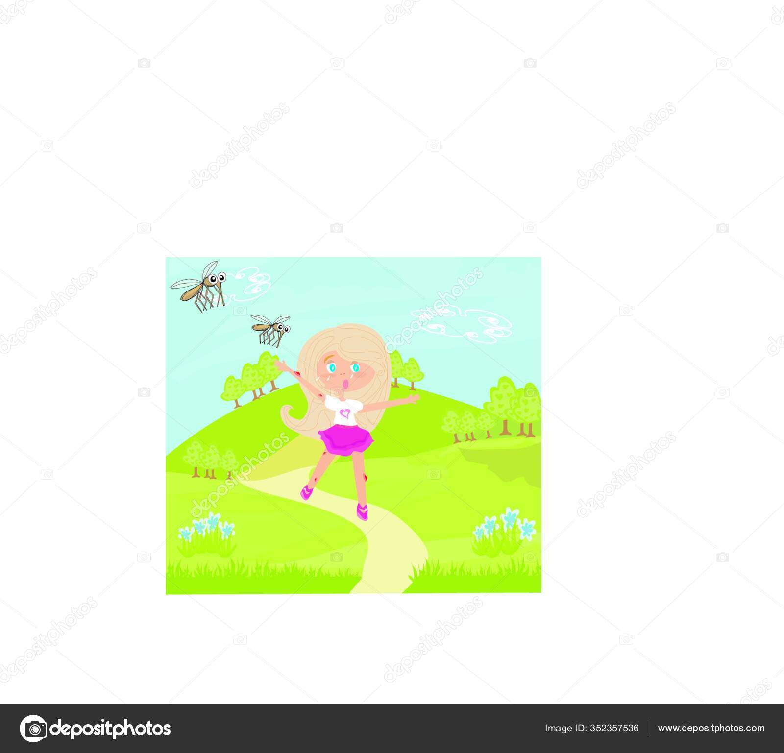 Girl Runs Away Mosquitoes Stock Vector Image By ©panthermediaseller