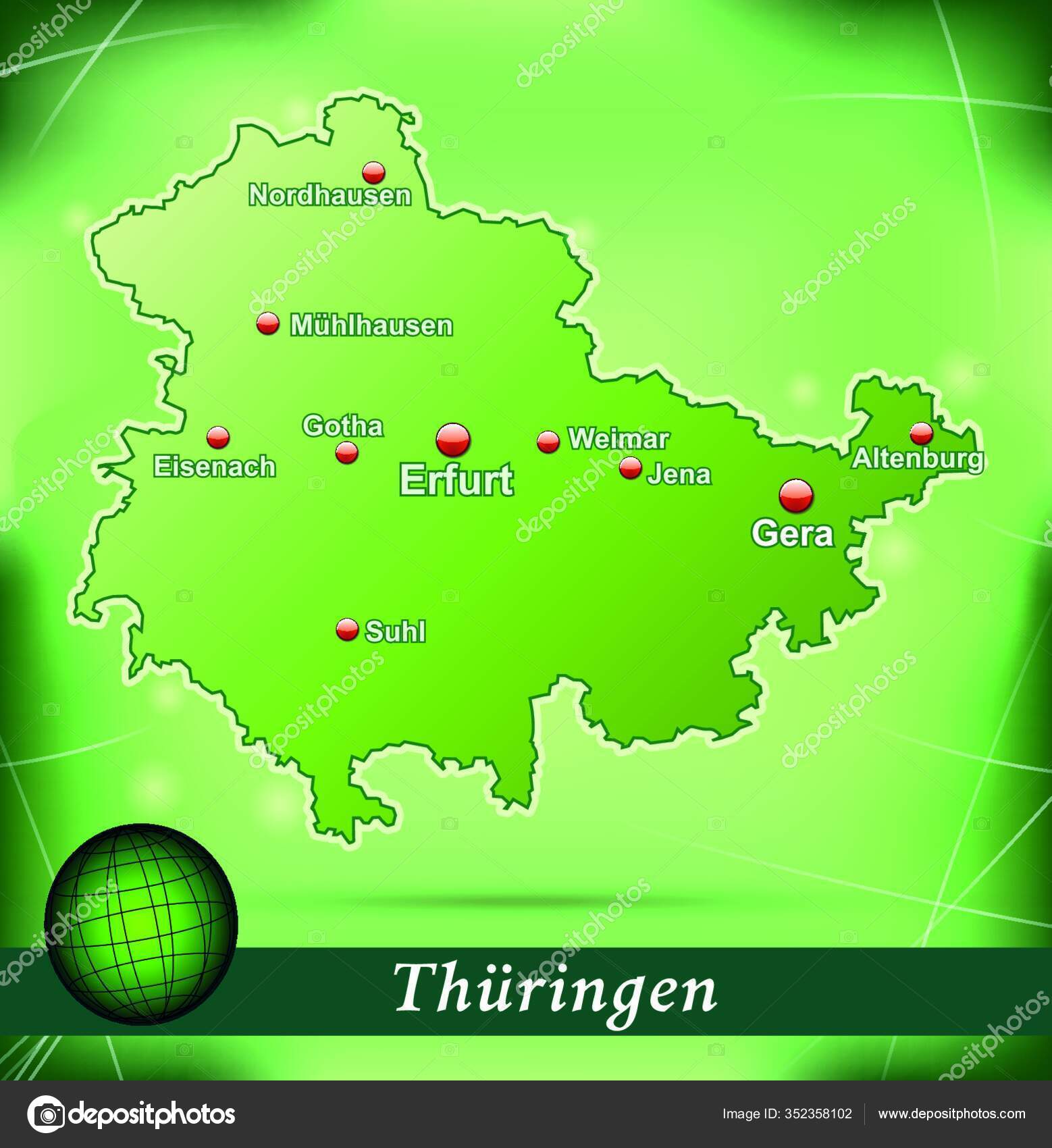 Thuringia Germany Island Map Abstract Background Green Appealing Design ...