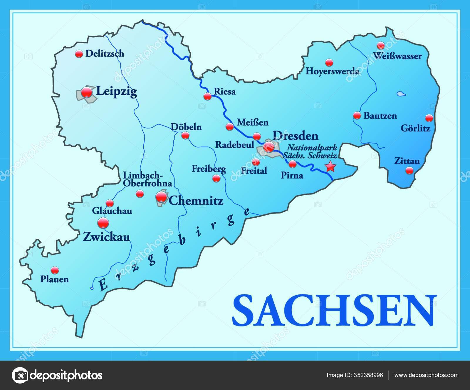 Sachsen Germany Island Map All Topographic Information Blue Appealing ...