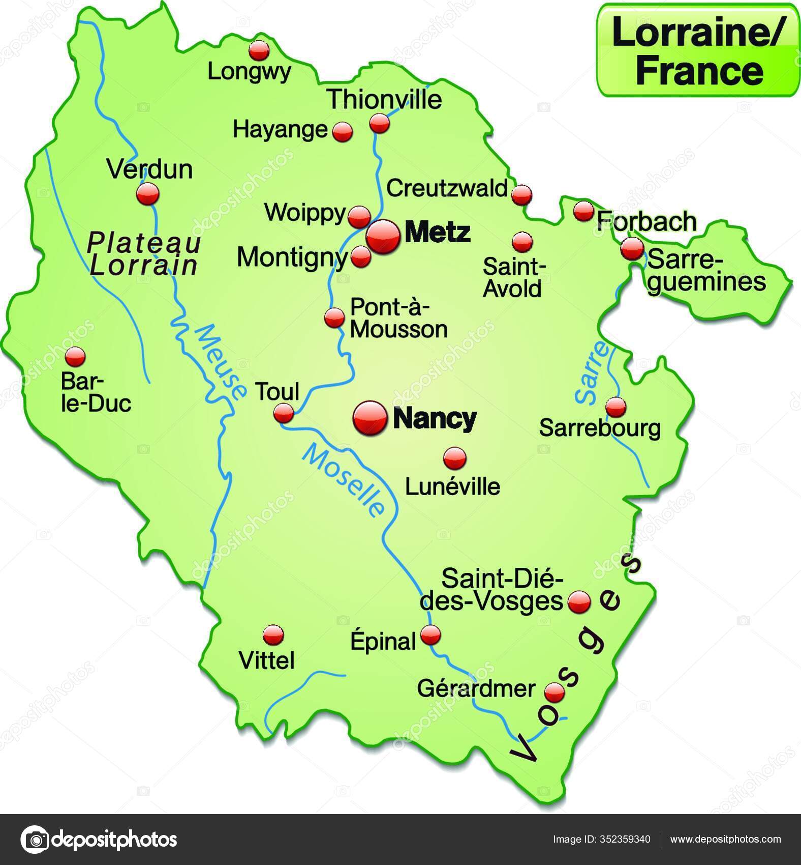 Lorraine Francia Como Mapa Insular Con Toda Información Topográfica ...