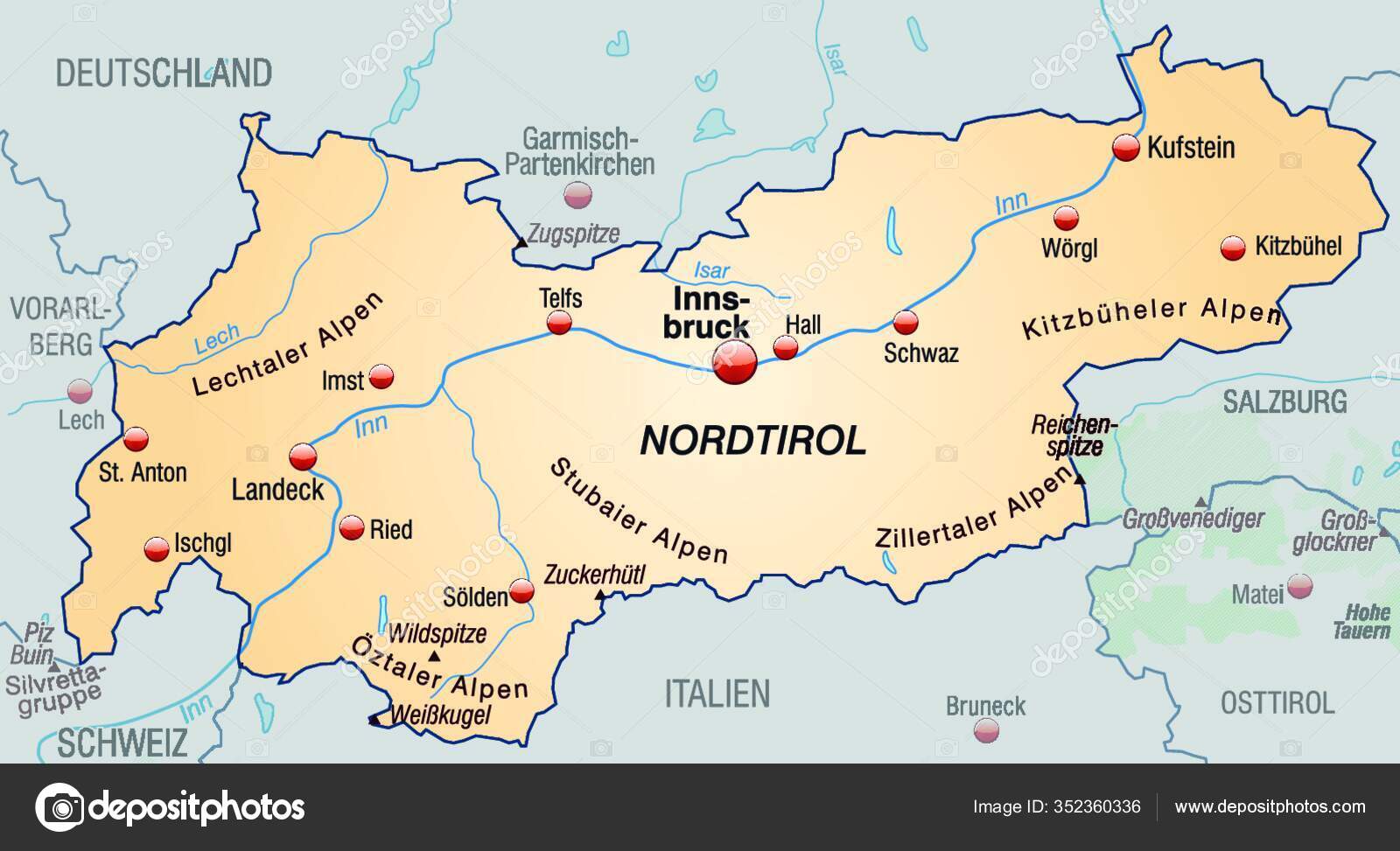 Tirol Austria Vector Illustration Map Stock Vector Image by ...