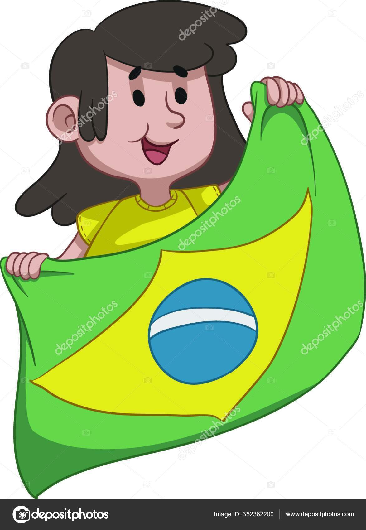 Ilustración Vectorial Una Chica Dibujos Animados Con Una Bandera ...