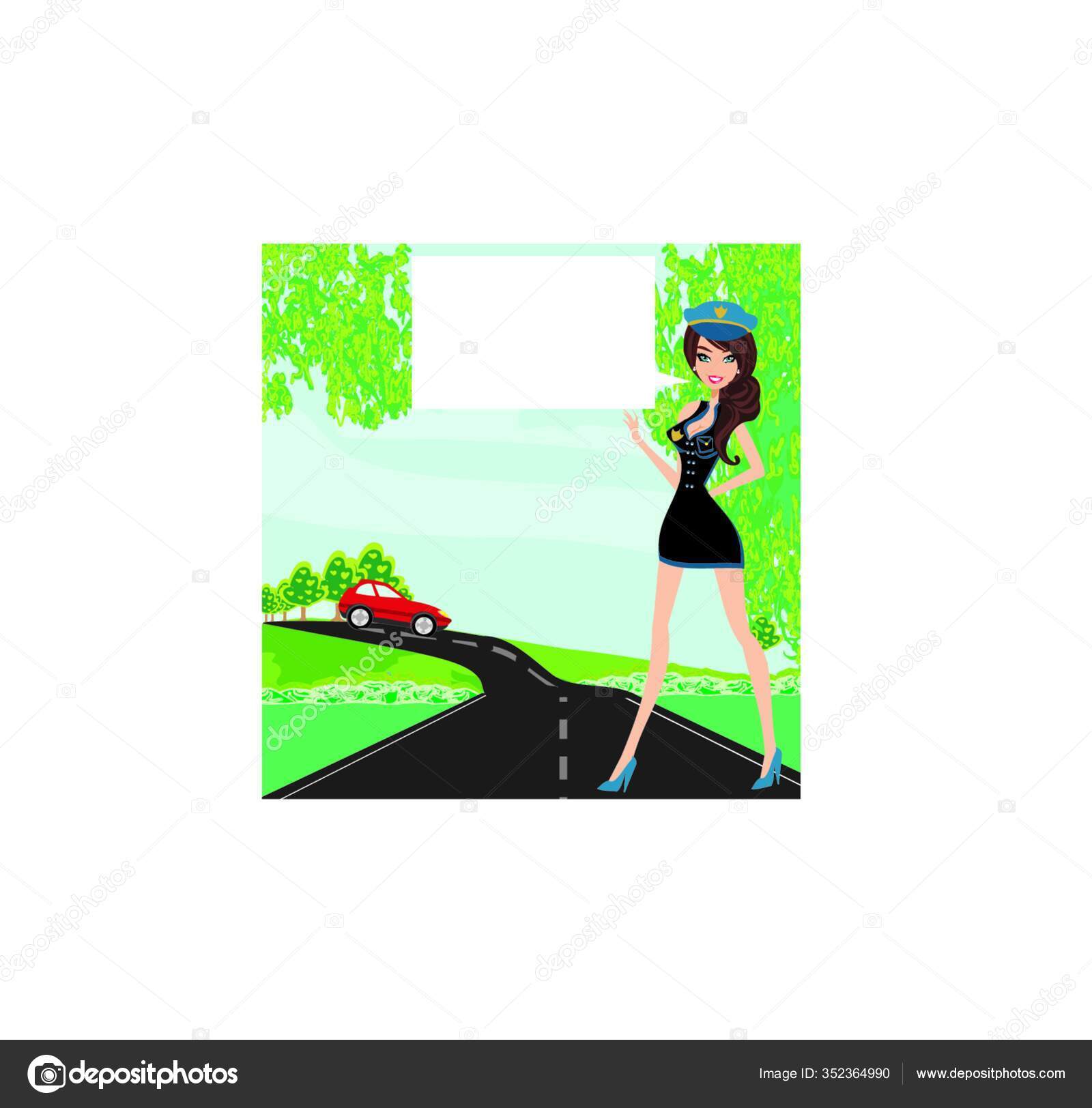 Beautiful Police Woman Stops Car Stock Vector Image by ...