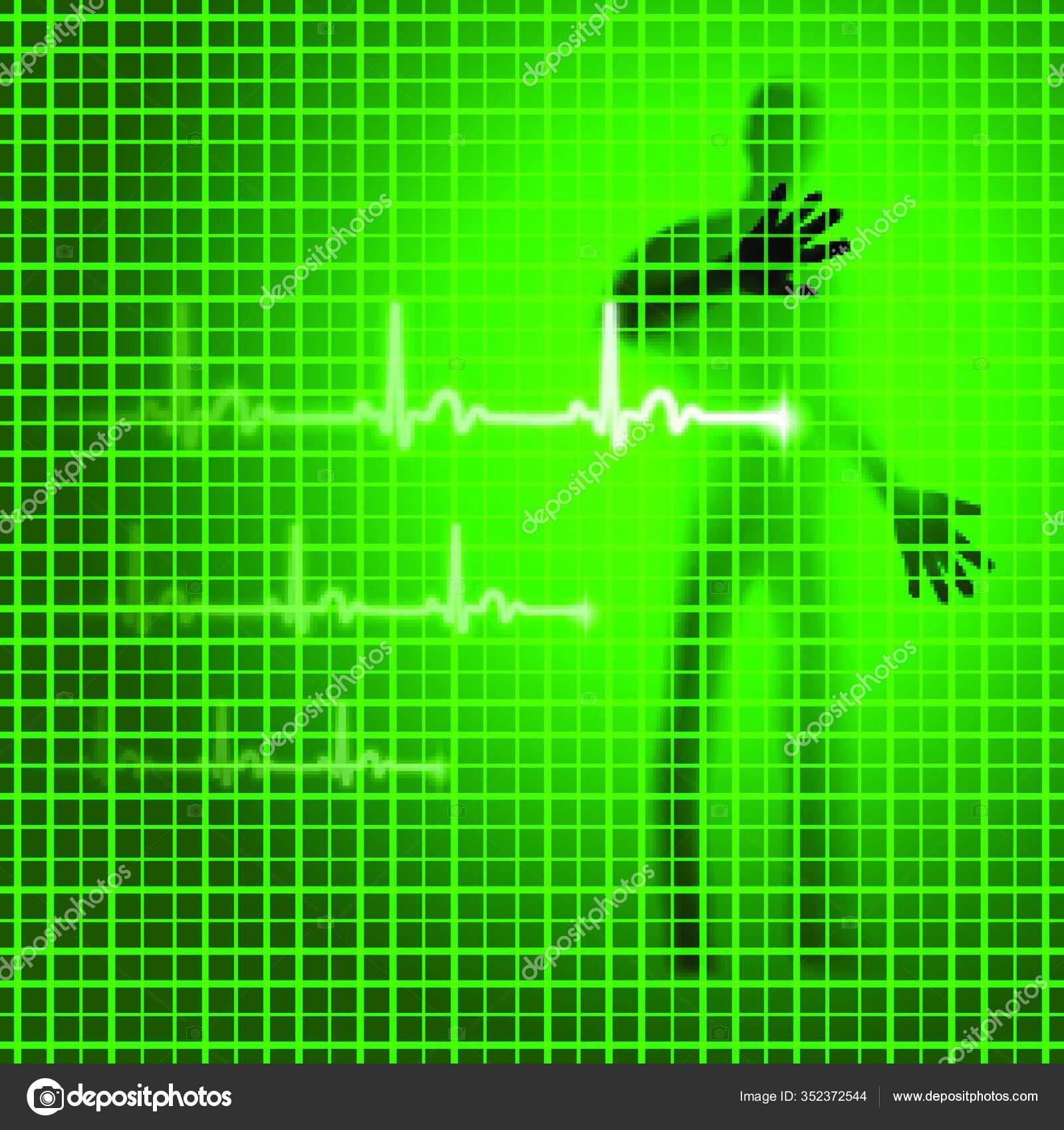 Neon Green Medical Background Human Silhouette Cardiogram Line Stock ...