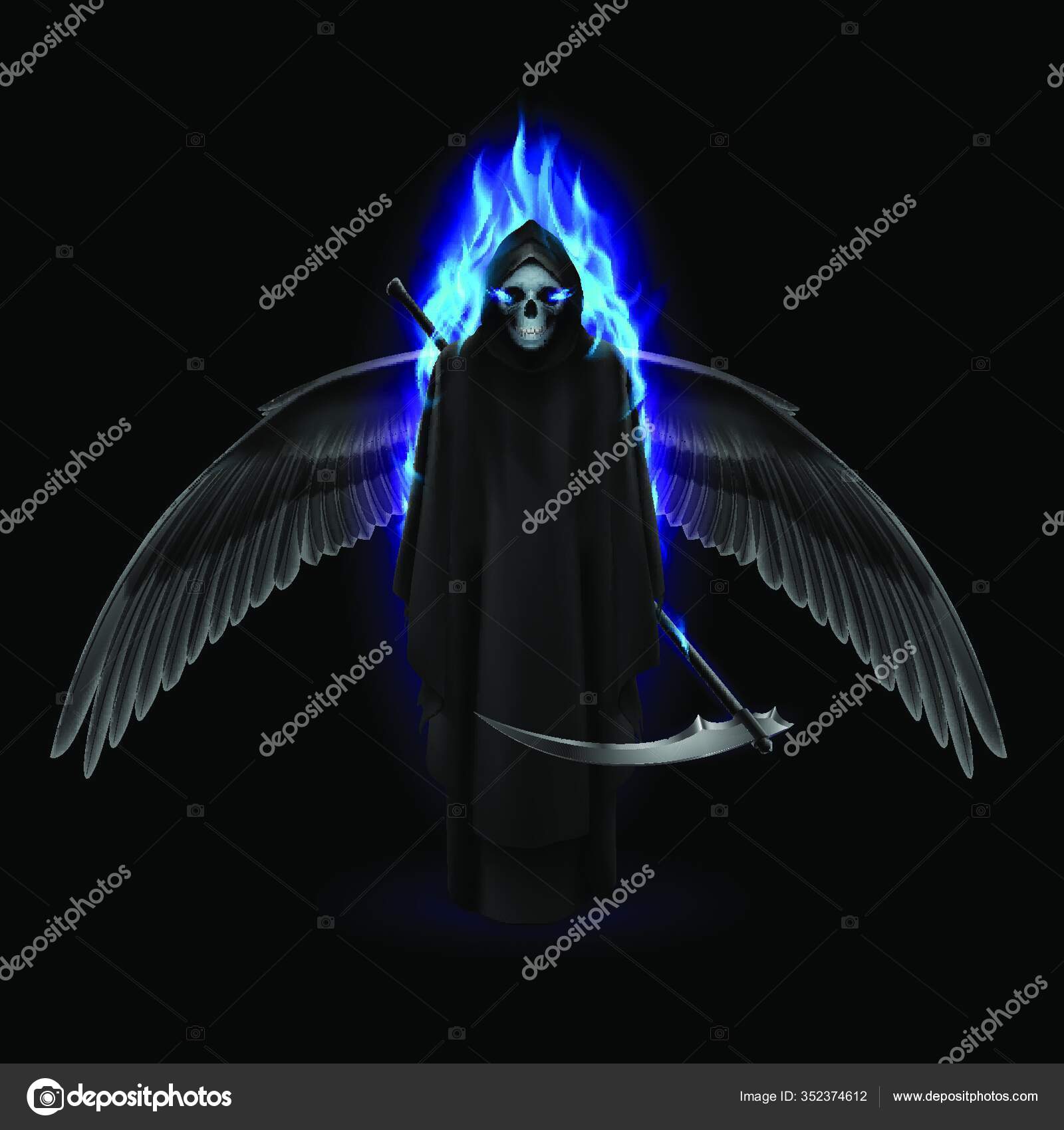 Grim Reaper Wings Blue Flame Stock Vector by ©PantherMediaSeller 352374612