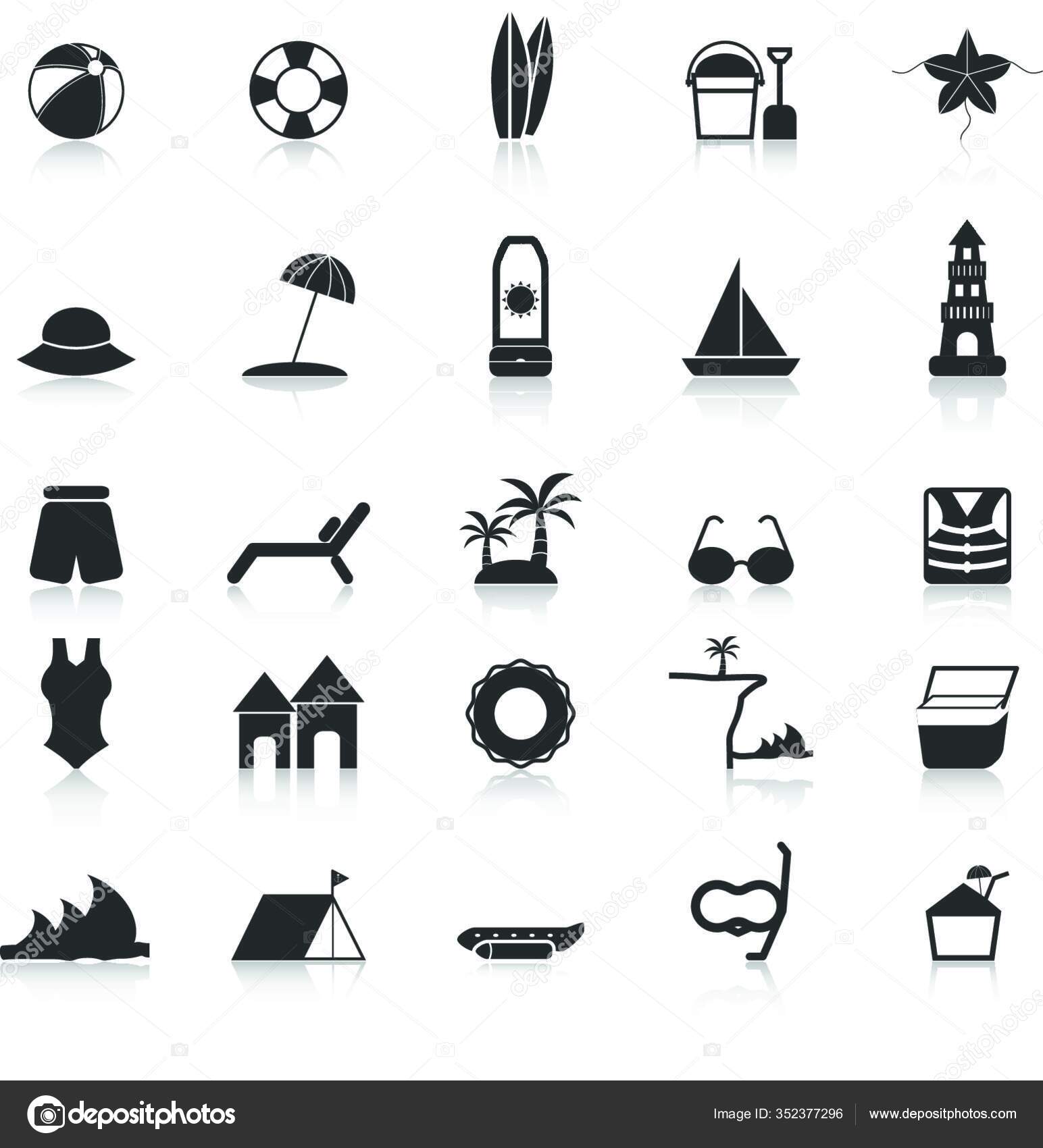 Iconos Playa Con Reflexionar Sobre Fondo Blanco Vector Stock Vector de ...
