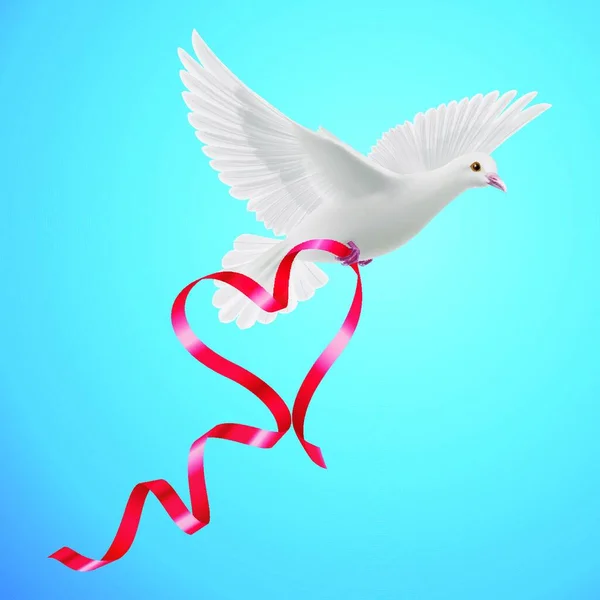 White Dove Red Ribbon White Background Stock Vector Image by ...