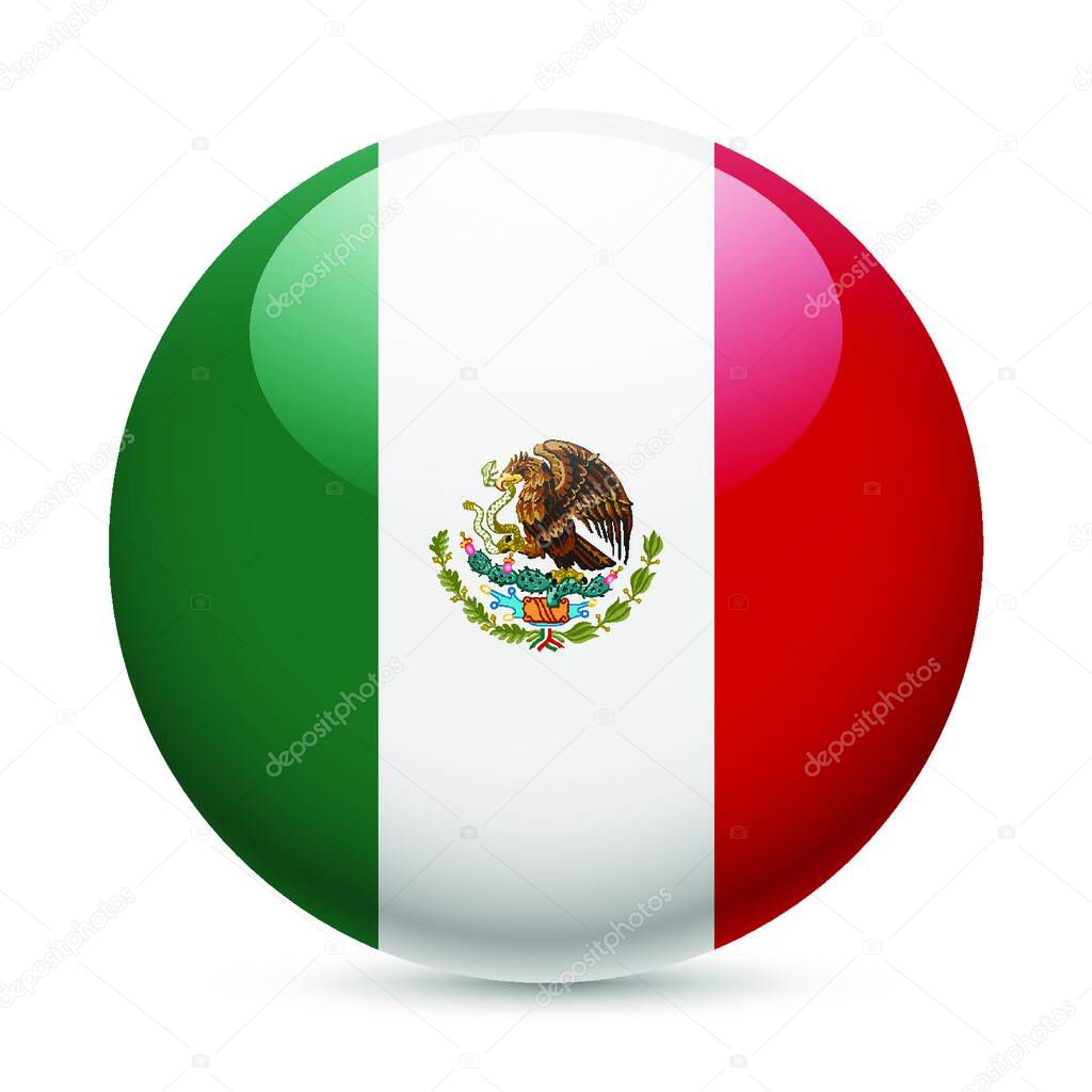Bandera México Como Icono Brillante Redondo Botón Con Bandera Mexicana ...
