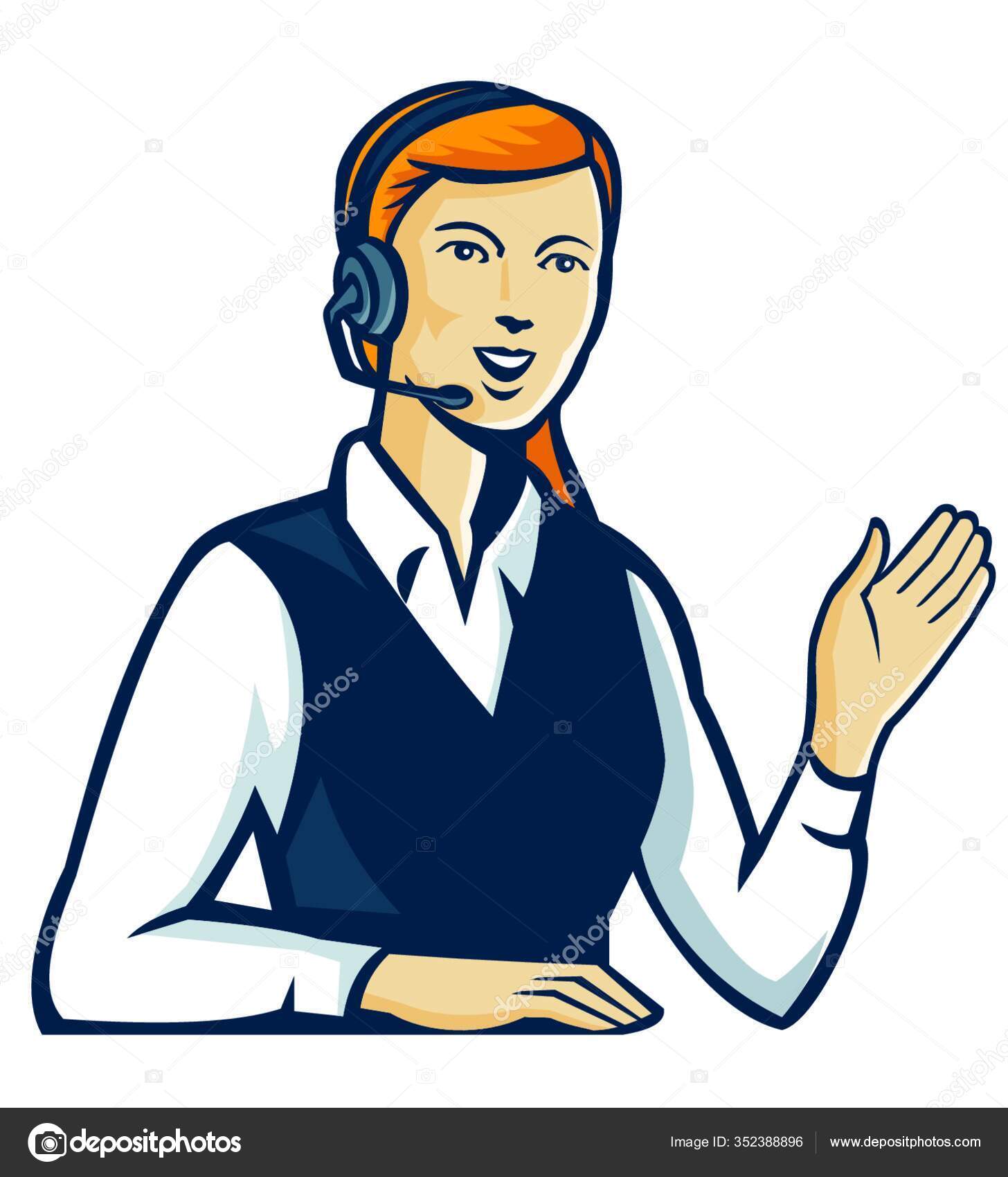 Illustration Female Telemarker Call Center Operator Headphones Hand ...
