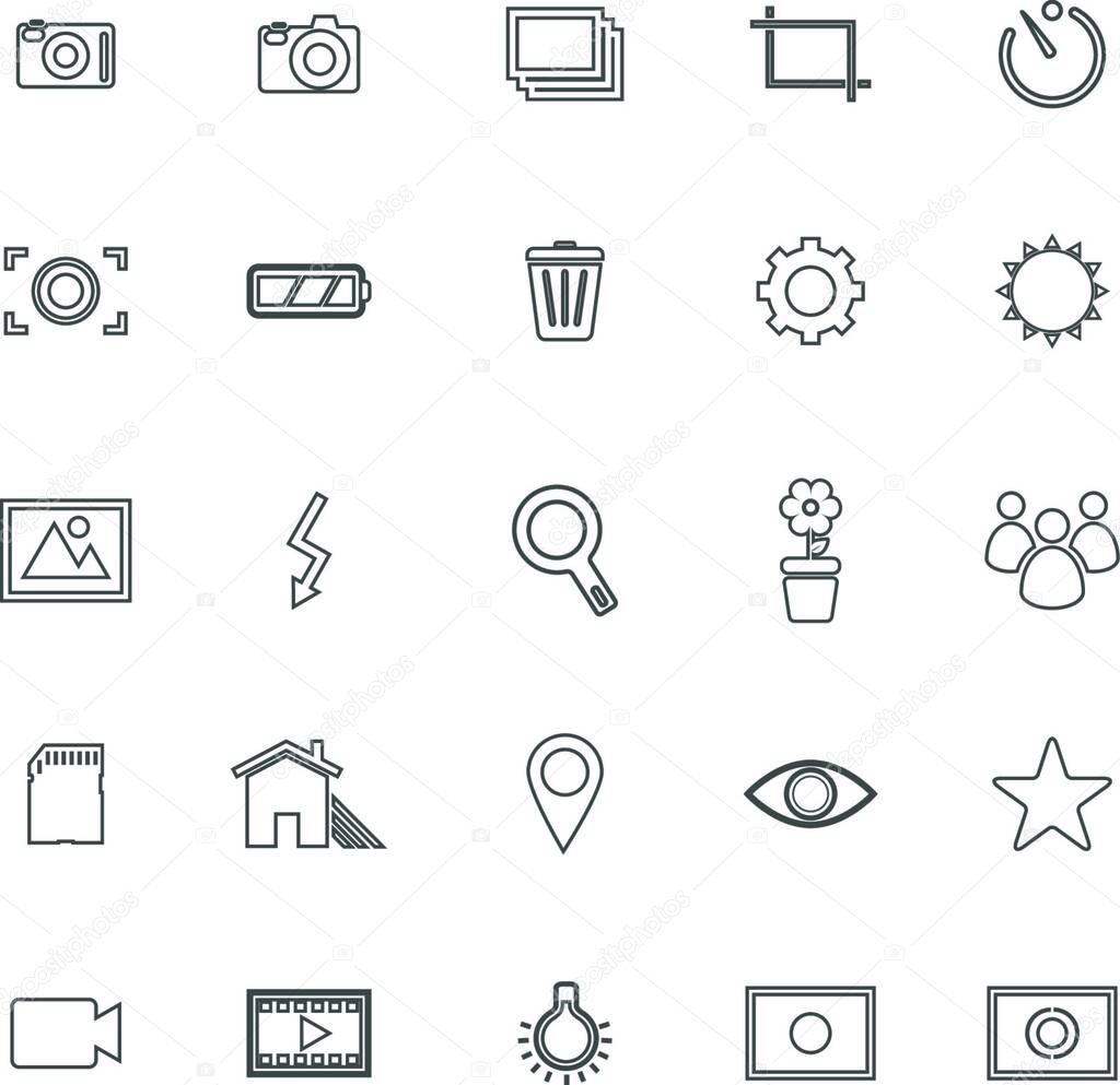 Iconos de línea de fotografía sobre fondo blanco, vector de stock 2023