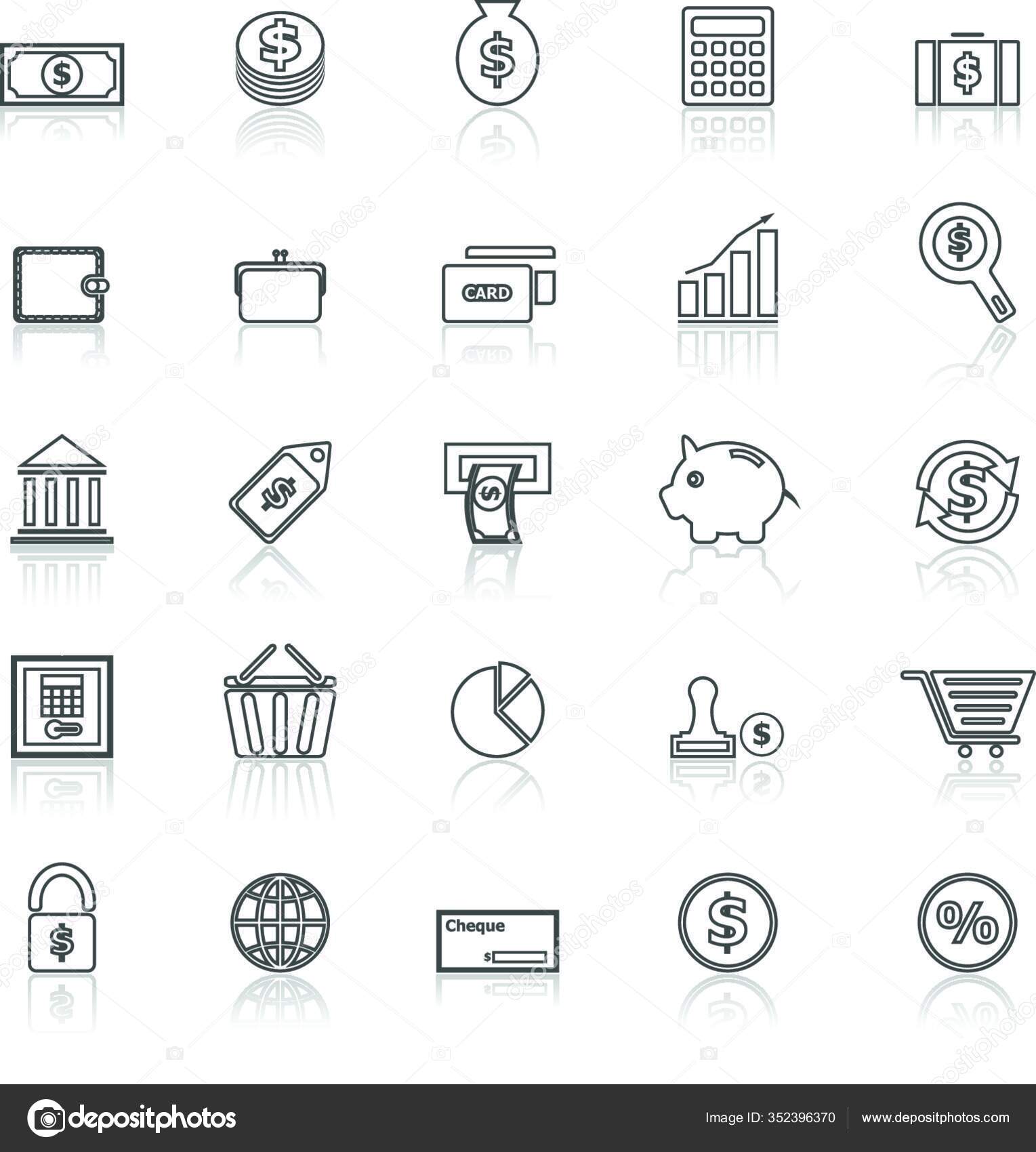 Money Line Icons Reflect White Stock Vector Stock Vector by ...